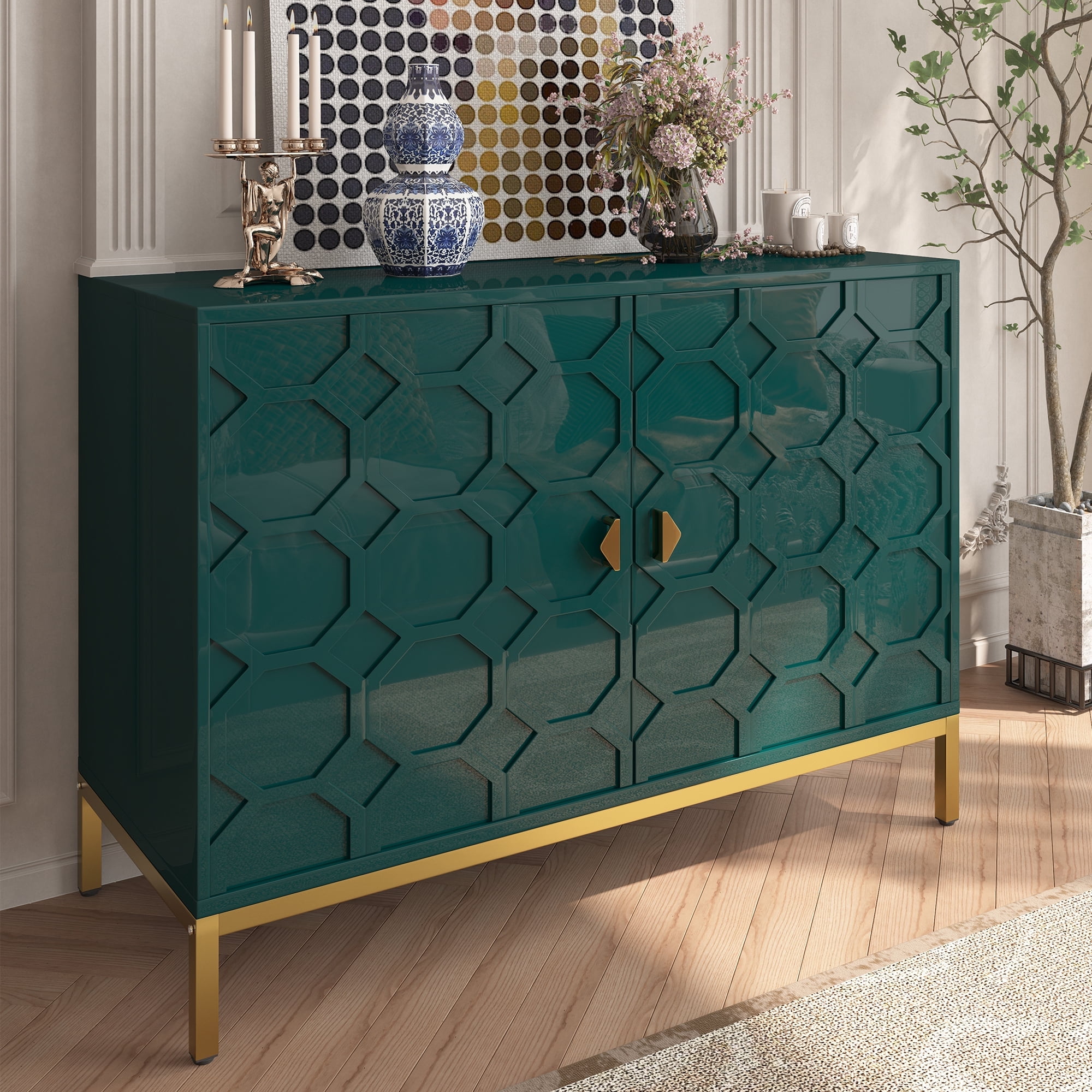 Boyel Living 2 Doors Accent Sideboard Buffet Cabinet, Green Storage ...