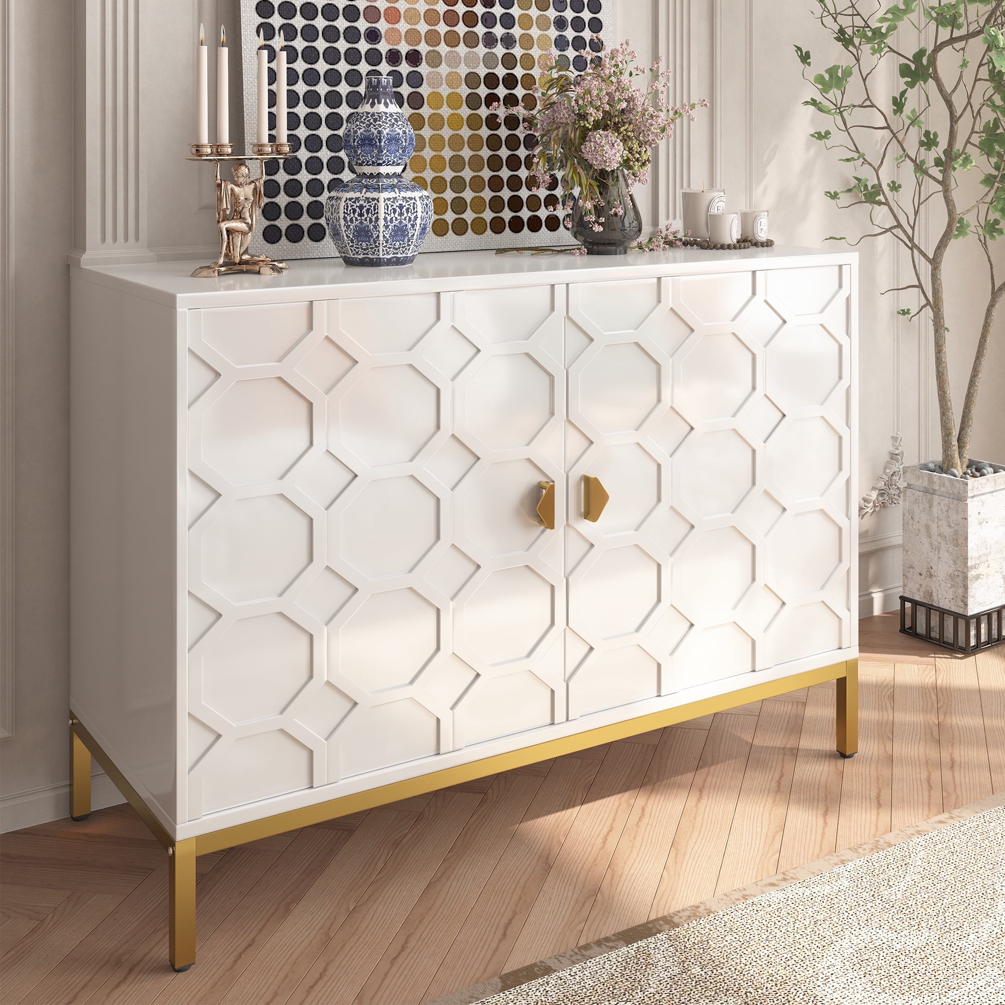 Boyel Living 2 Doors Accent Sideboard Buffet Cabinet, White Storage ...