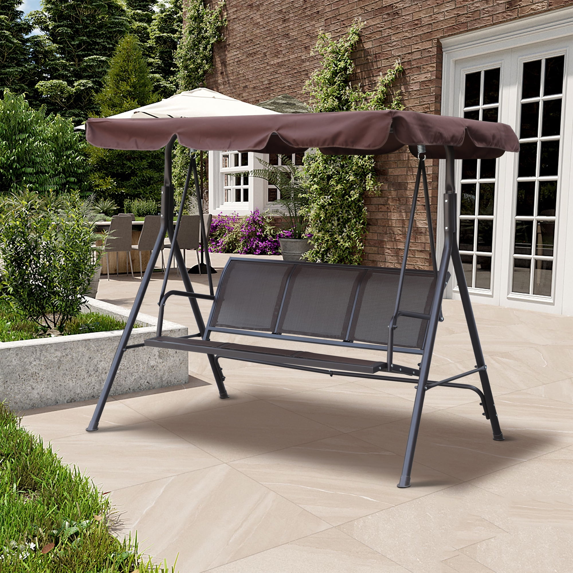 Boyel Living 2-Seat Steel Frame Outdoor Freestanding Porch Swing with ...