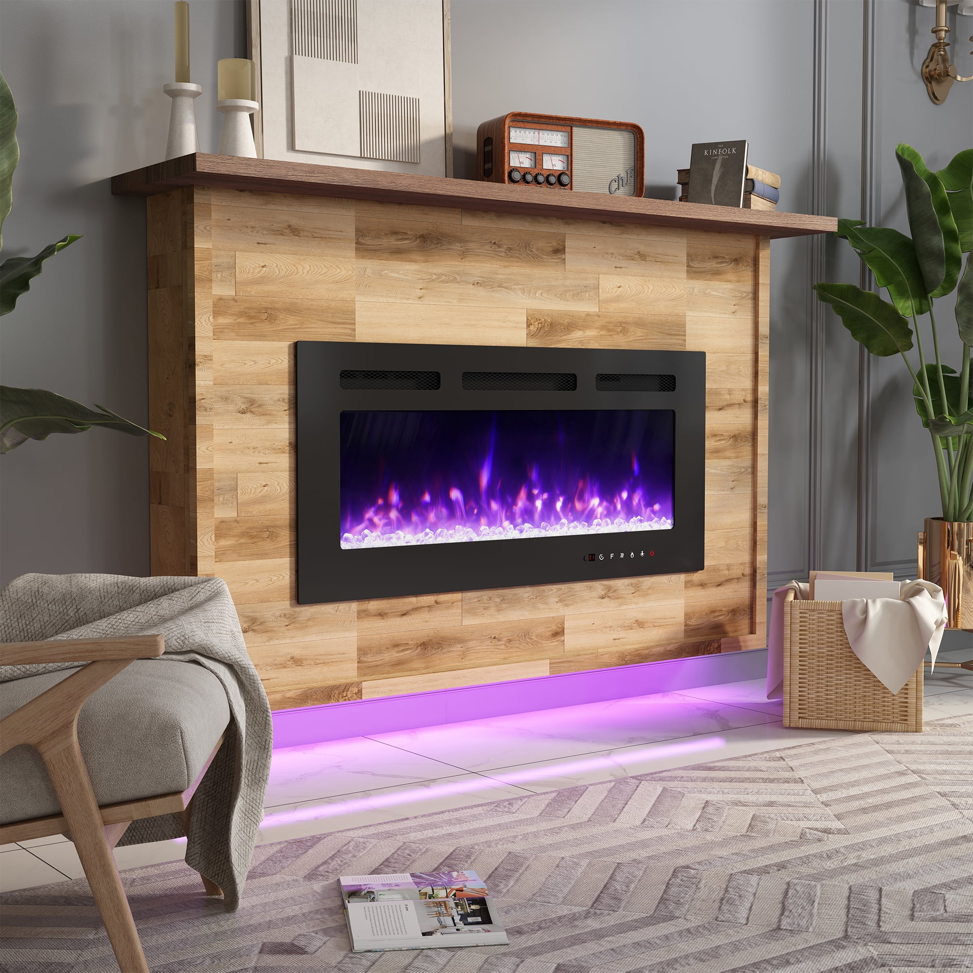 Boyel Living 36 inch Electric Fireplace Recessed，Fireplace Heater with ...
