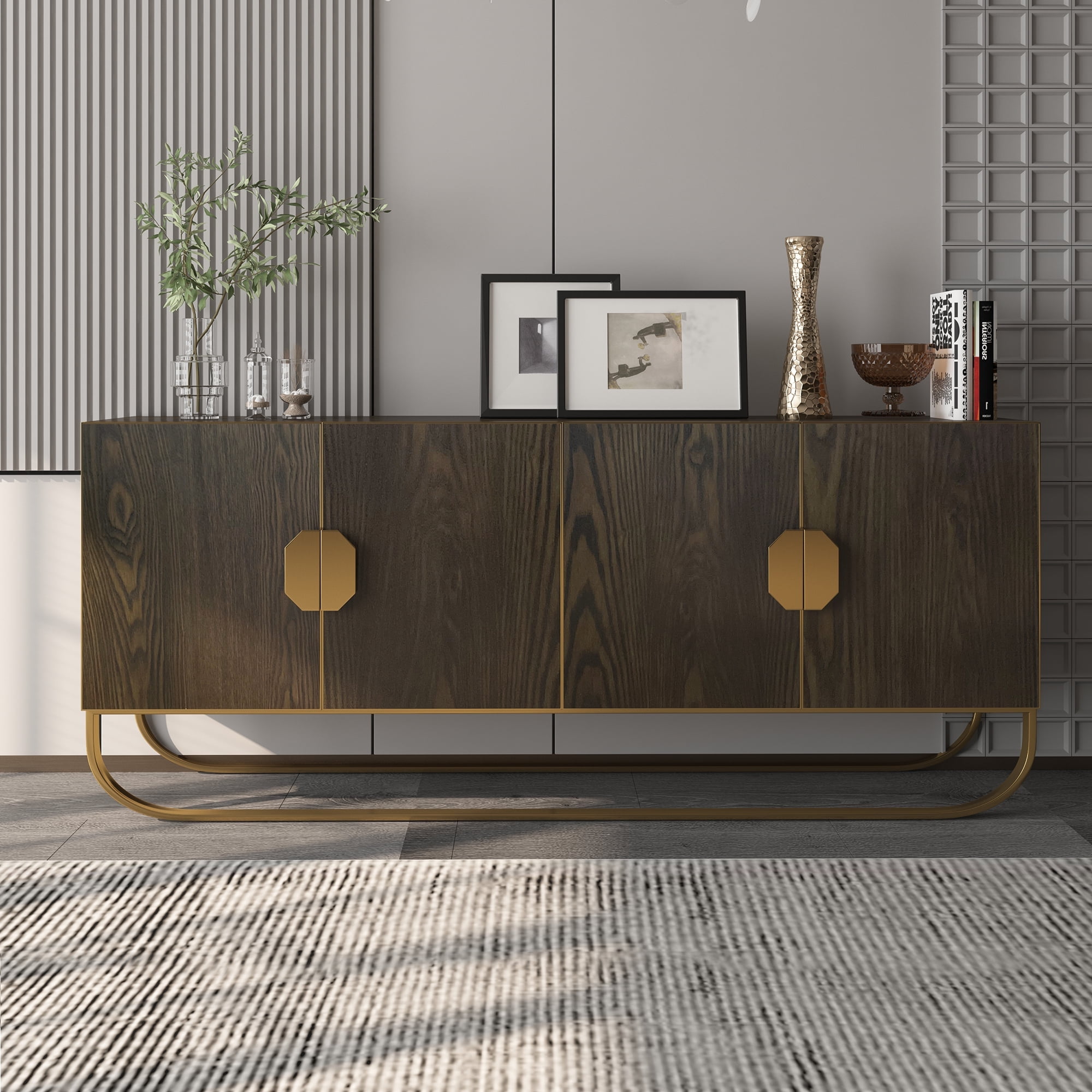Boyel Living 4 Doors Sideboard Buffet Cabinet, 70" Brown Modern Buffet ...