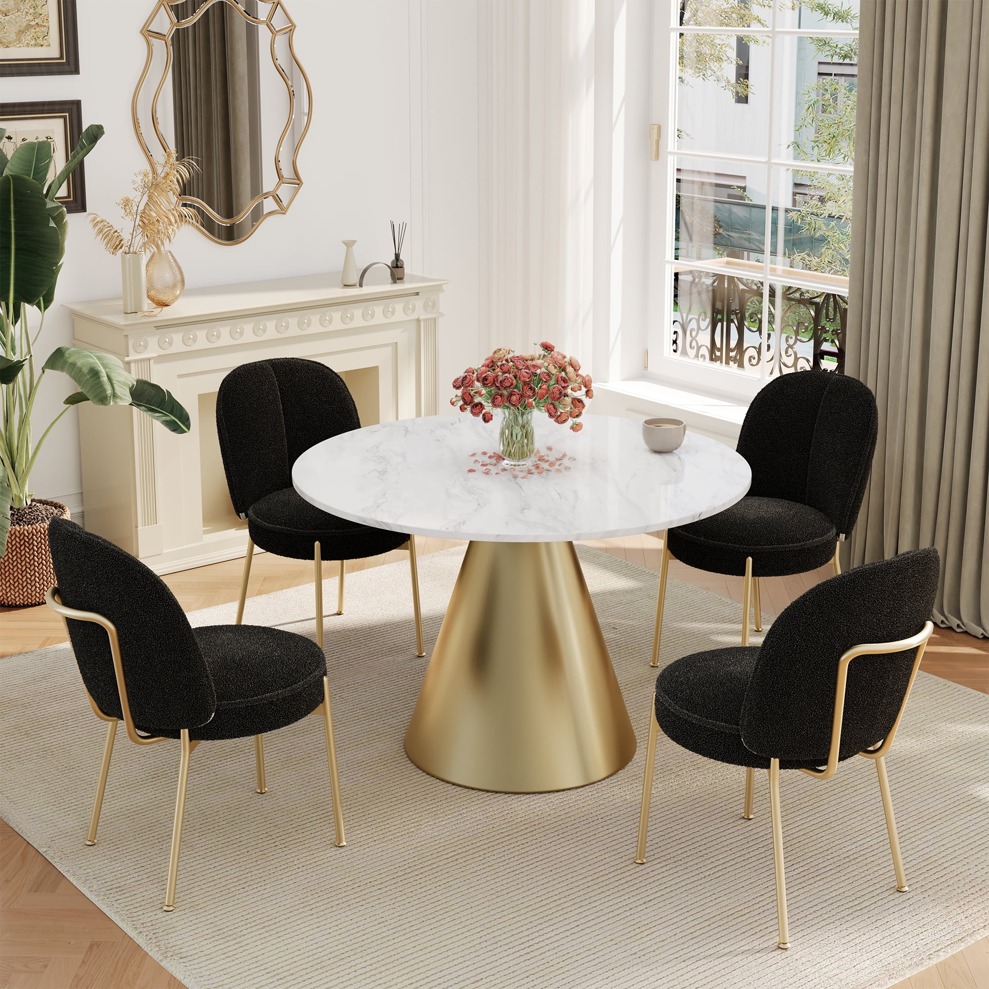 Boyel Living 5 Piece Modern Round Marble Countertop Dining Table Set (1 ...