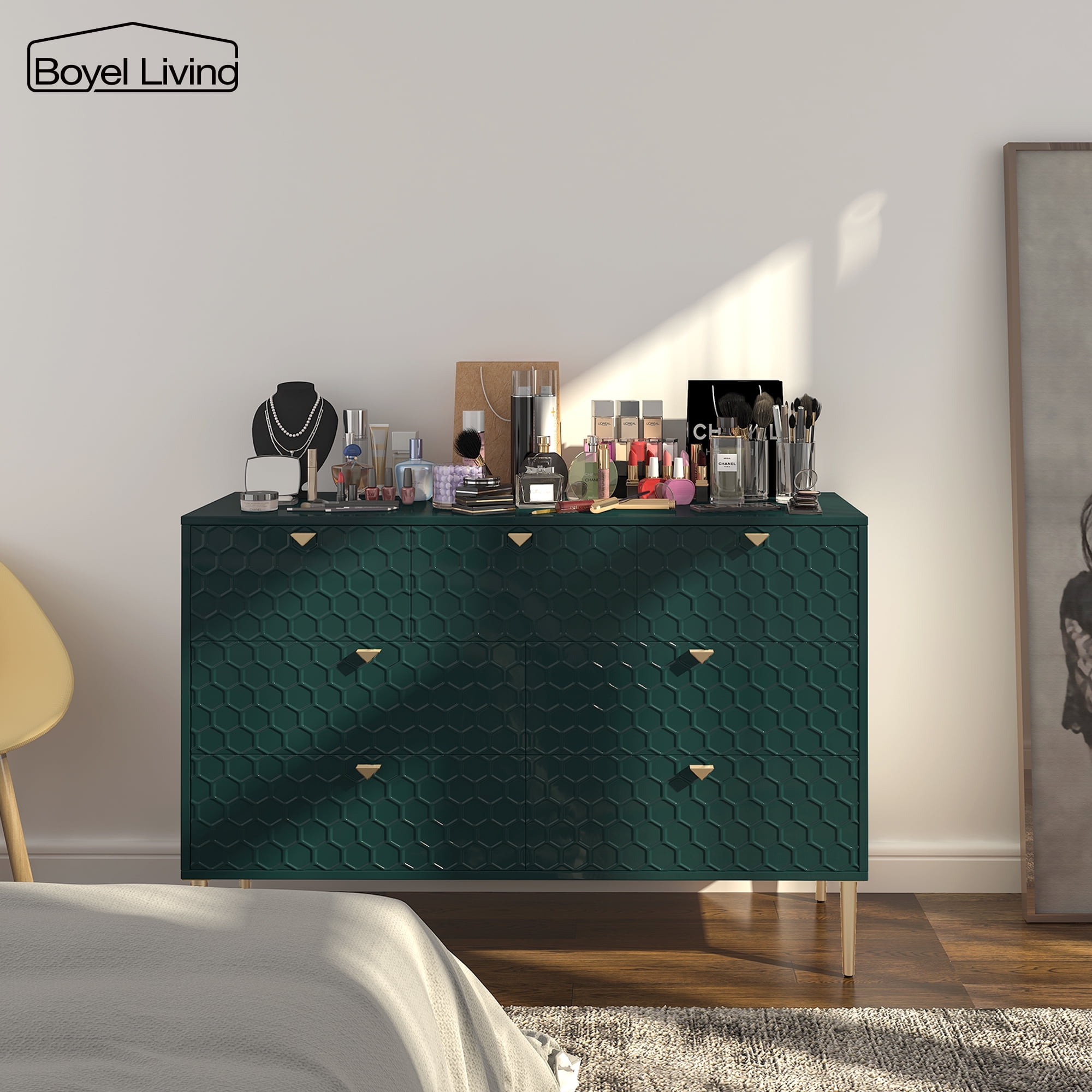 Boyel Living Green 7-Drawer Dresser Storage Cabinet, MDF Wood, for ...
