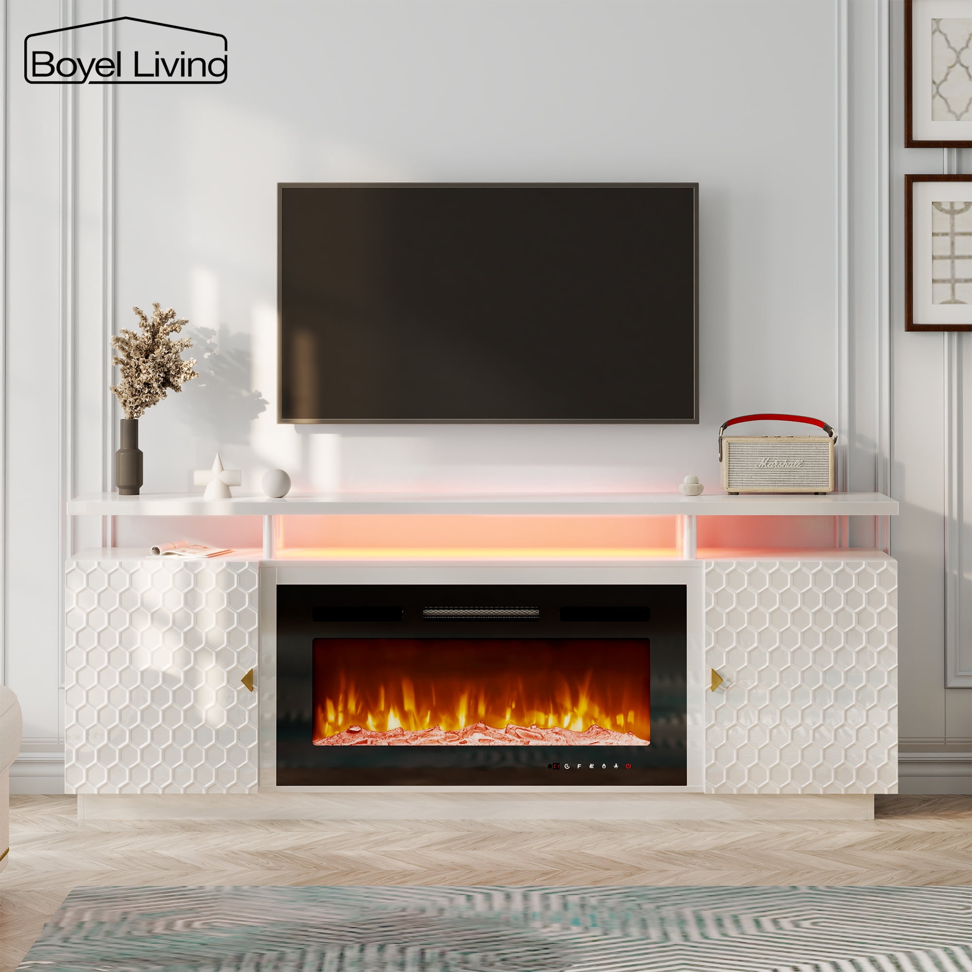 "Boyel Modern 70"" Fireplace TV Stand w/ 36"" Electric Fireplace ...