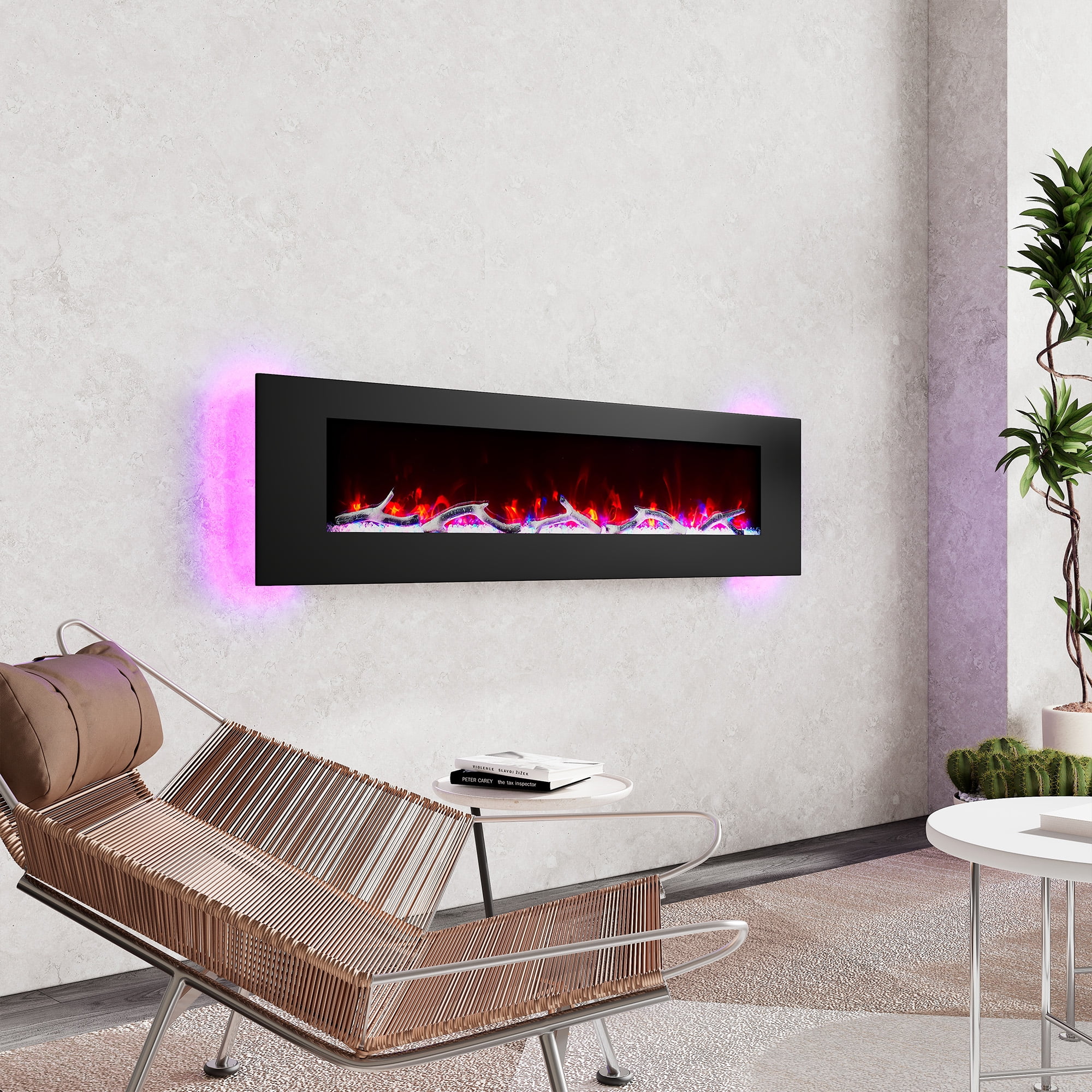 Boyel Living 72" Wall Mounted Electric Fireplace , 8 Colors Flame ...