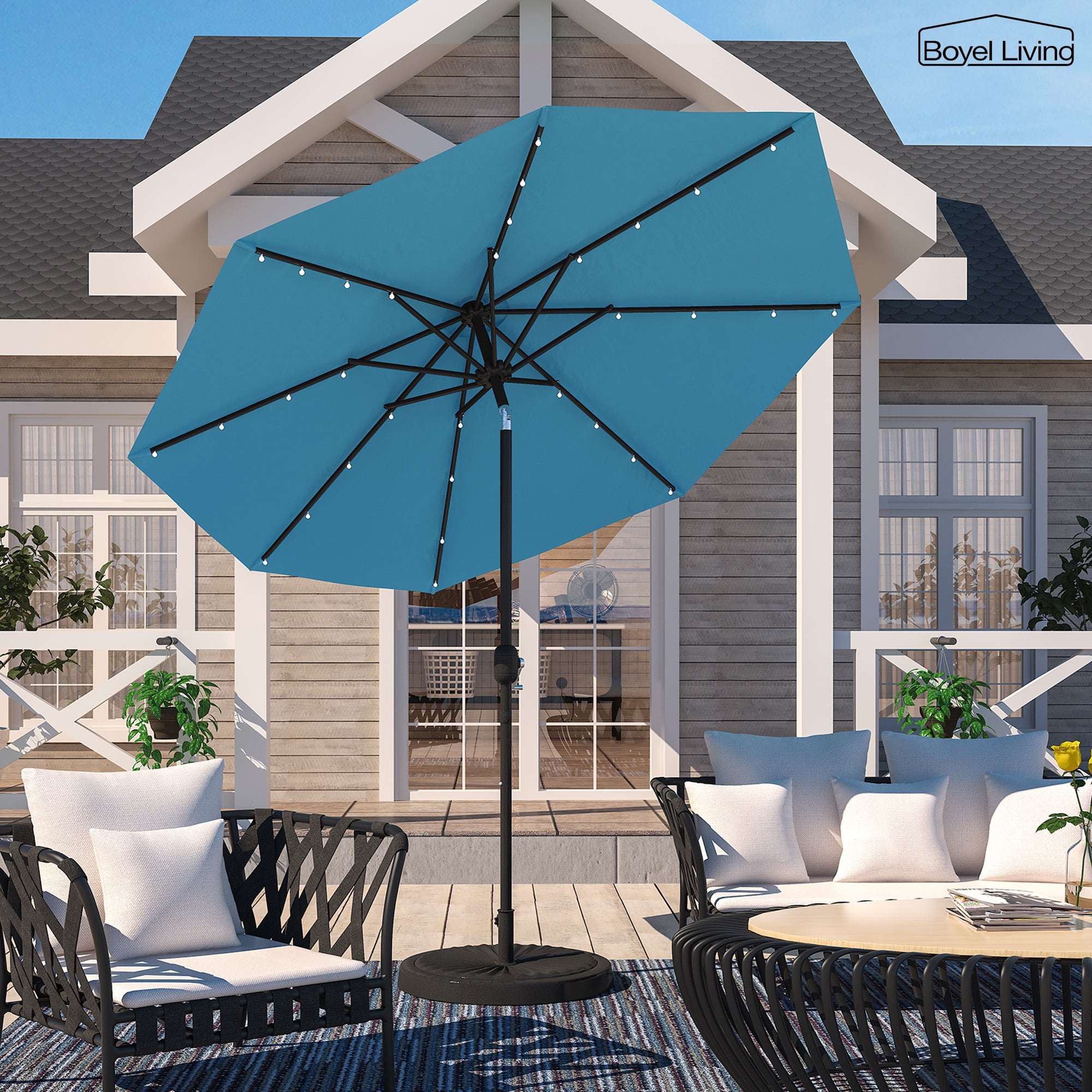 Boyel Living 9ft Patio Umbrella Outdoor Market 32 LED Solar Umbrella ...