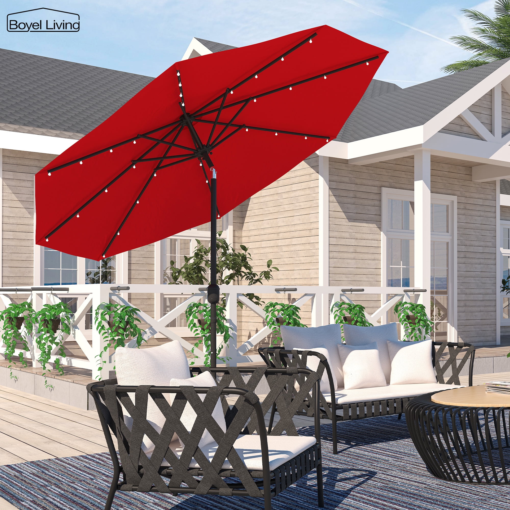 Boyel Living 9ft Patio Umbrella, Outdoor Market with 32 LED Solar ...