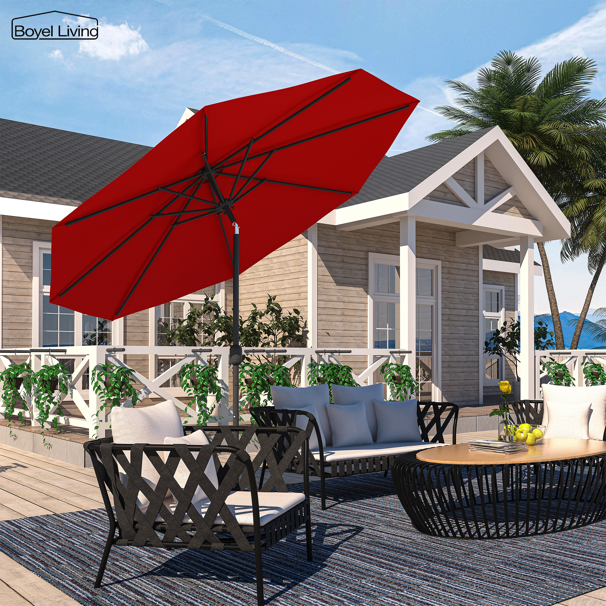 Boyel Living 9ft Red Patio Umbrella, Outdoor Market Table Umbrella with Push Button Tilt and ...