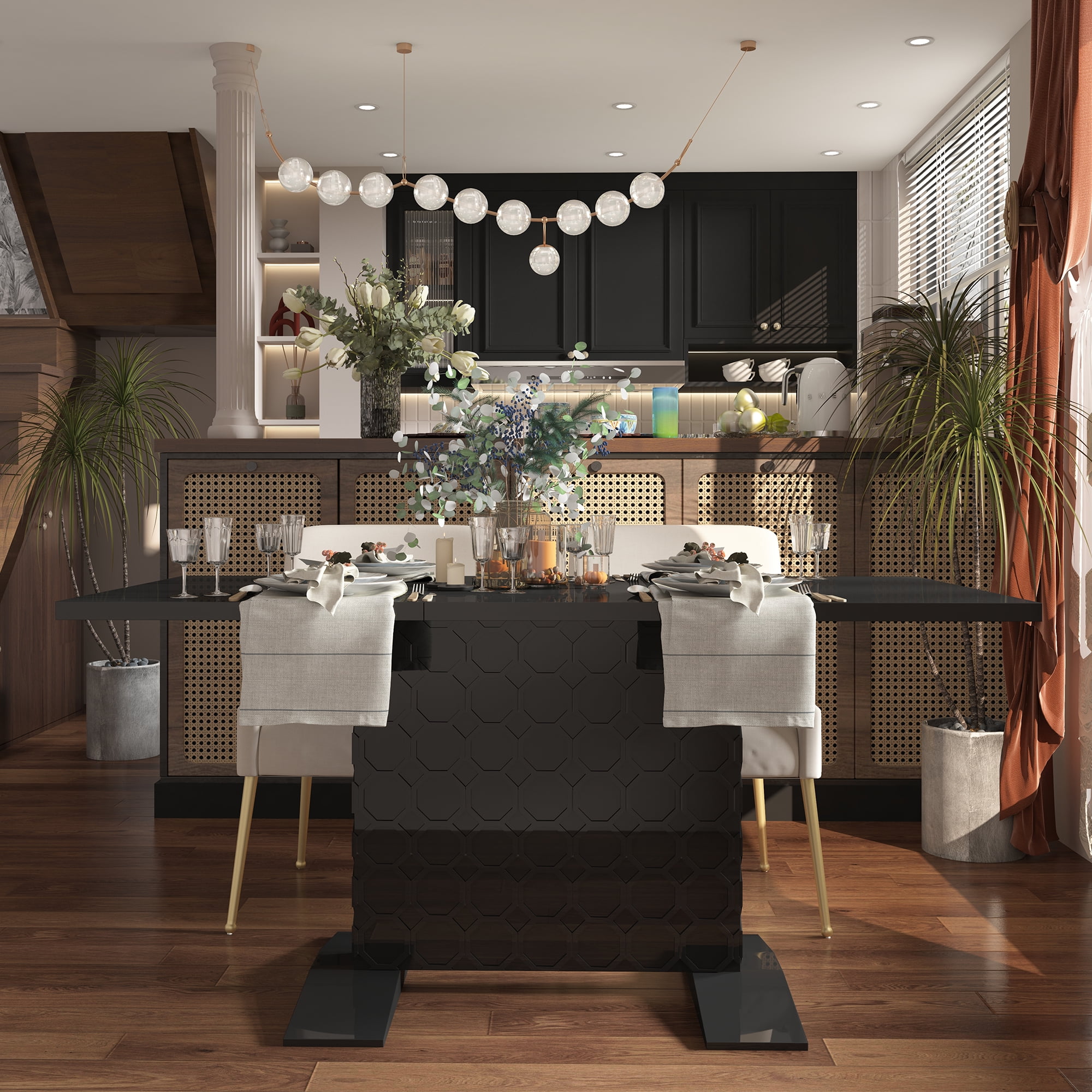 Boyel Living Black Extendable Dining Table, Rectangular Table for 4-6 ...