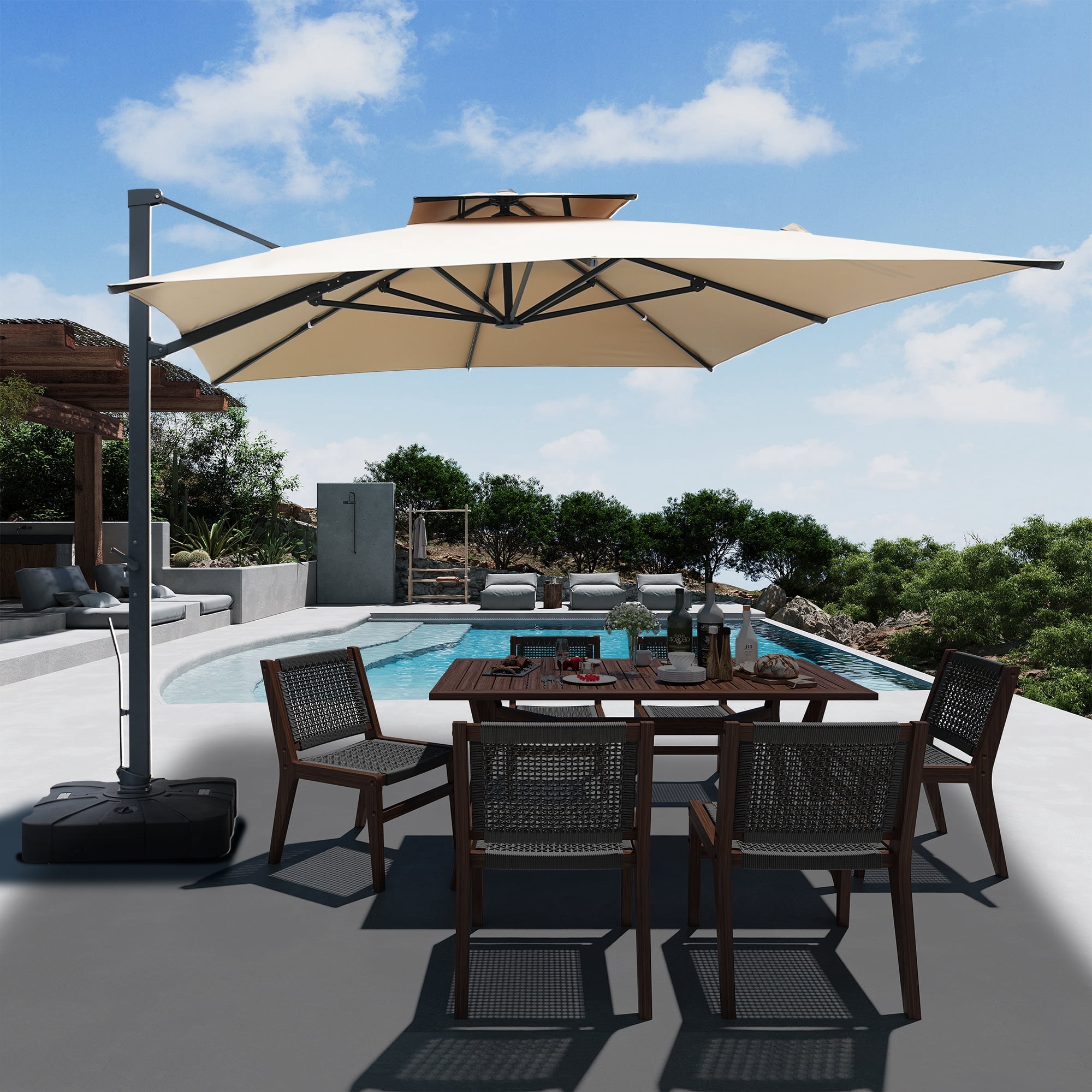 Boyel Living Cantilever Patio Umbrella with Base, 360°Rotation&Hand ...