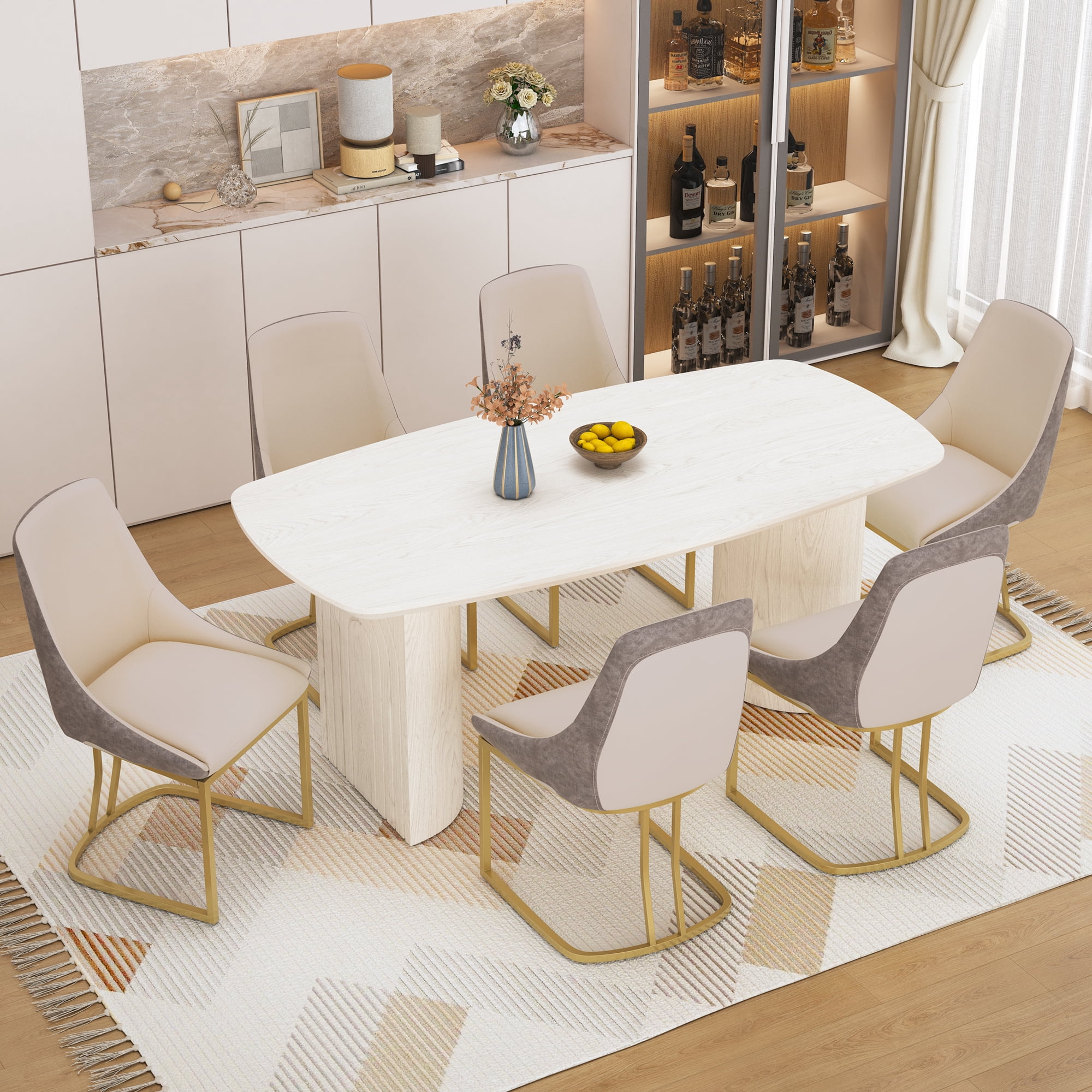 Boyel Living Dining Table Set with 6 Chairs, 70.8-inch Solid Wood Table ...