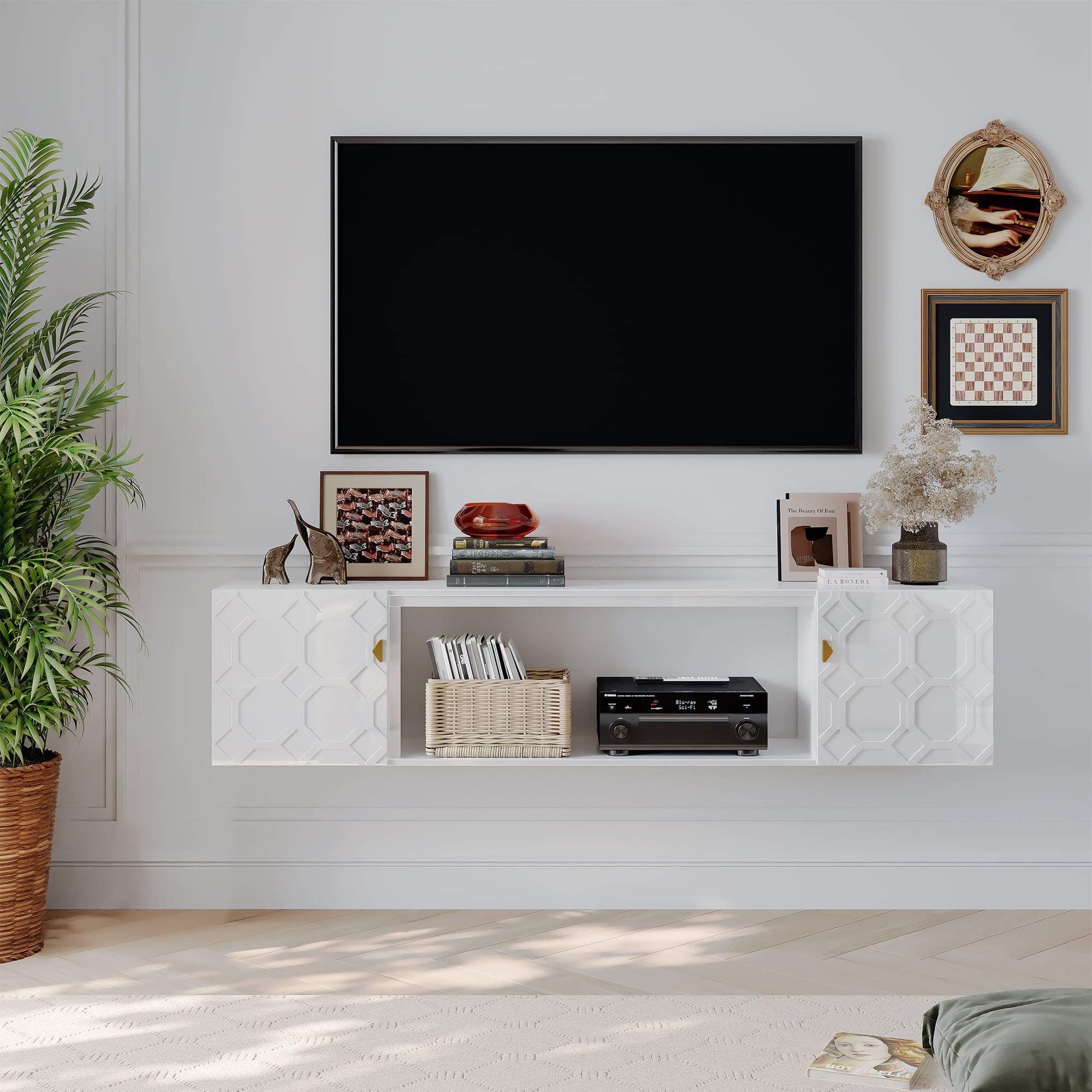 Boyel Living Floating TV Stand for TVs up to 80", Modern High Gloss ...