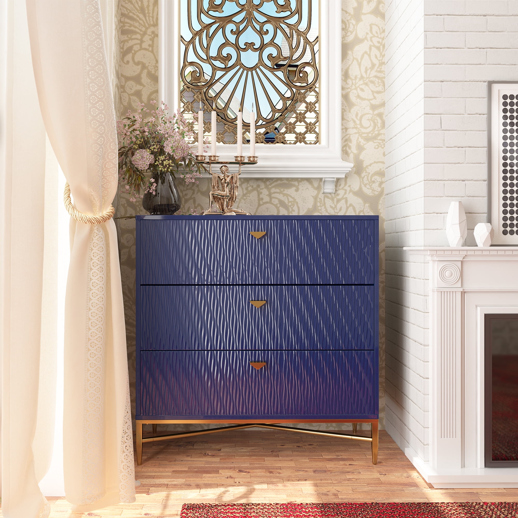 Boyel Living Modern Blue Accent Chests of Drawer, Nightstand with ...