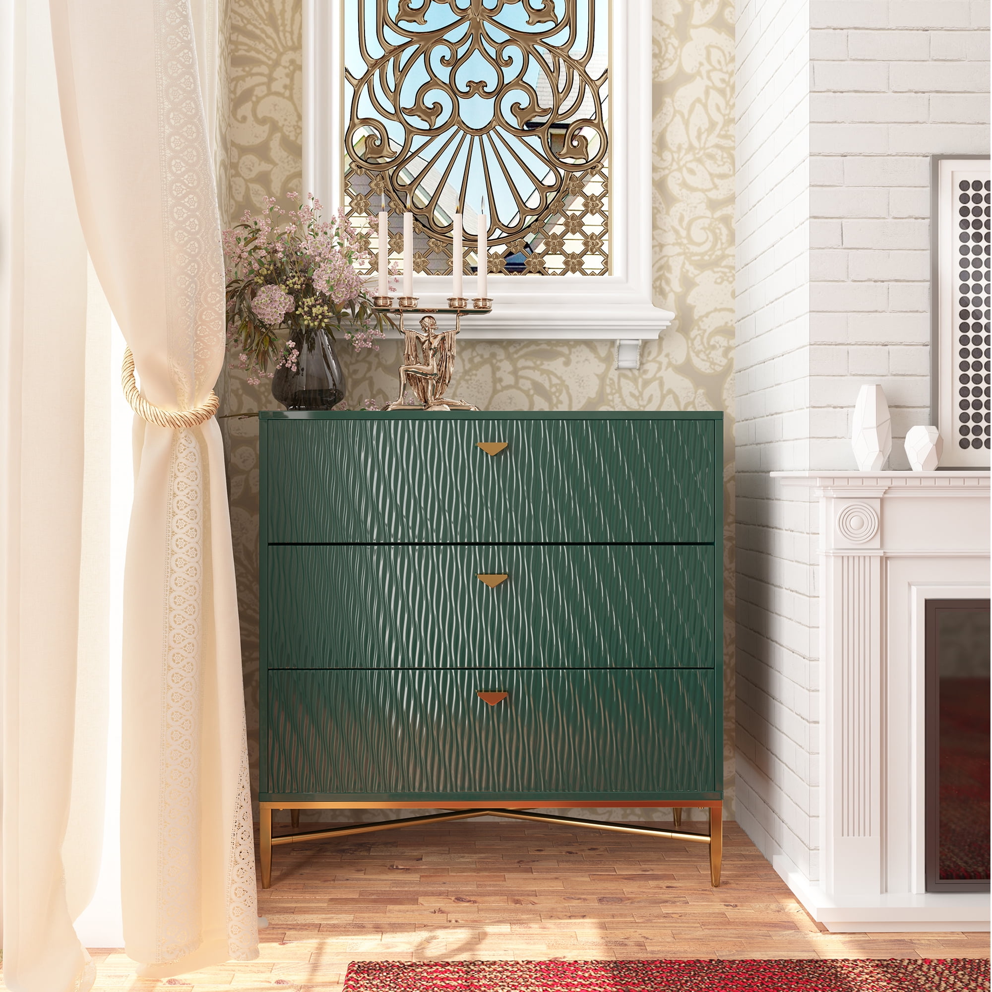 Boyel Living Modern Green Accent Chests of Drawer, Nightstand with ...