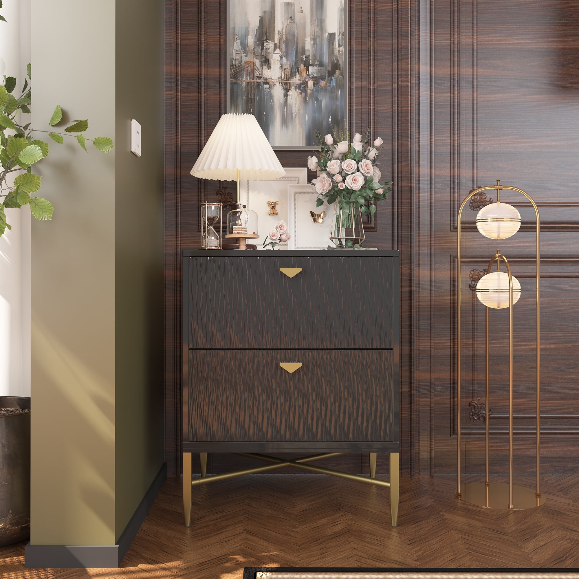 Boyel Living Nightstand with 2 Drawers, Modern X-shaped Leg Night Stand ...