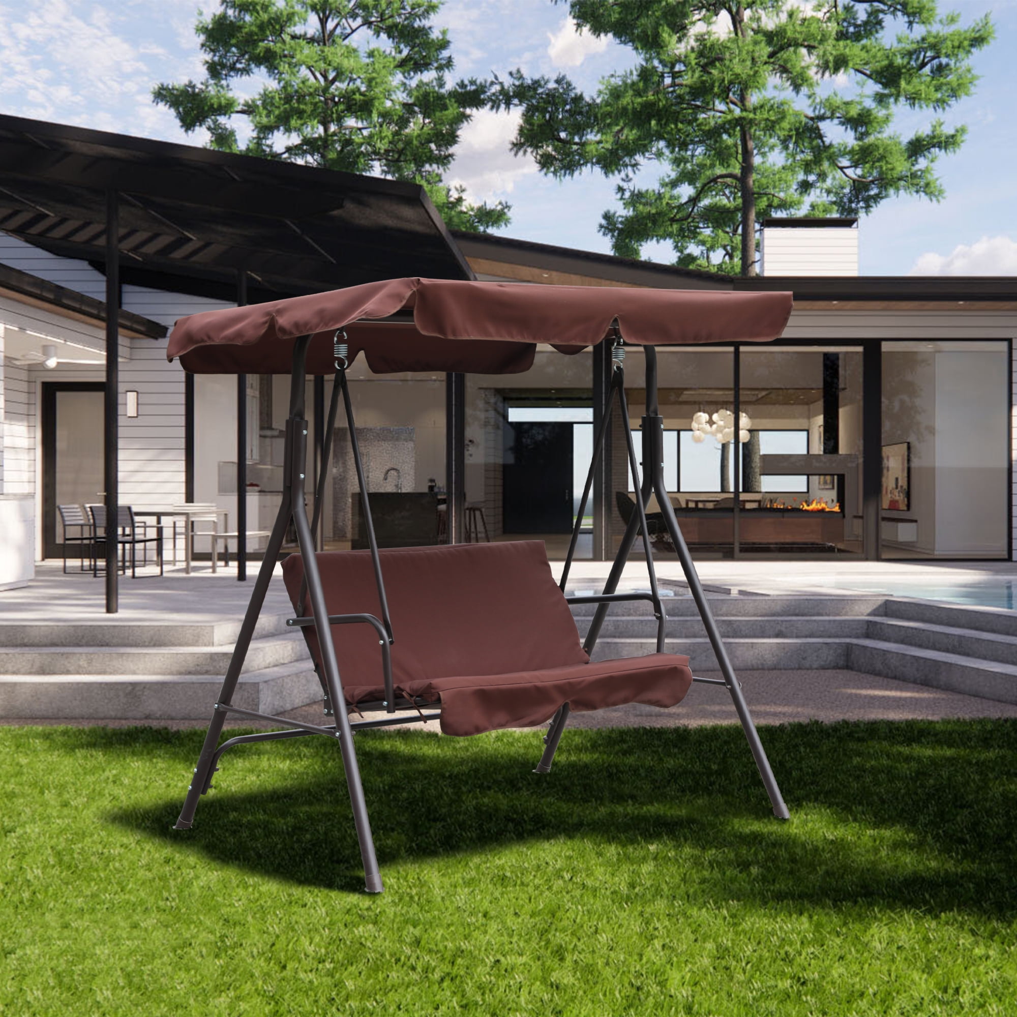 Boyel Living Outdoor Patio Swing Chair, 2-Seat Steel Frame Porch Swing ...