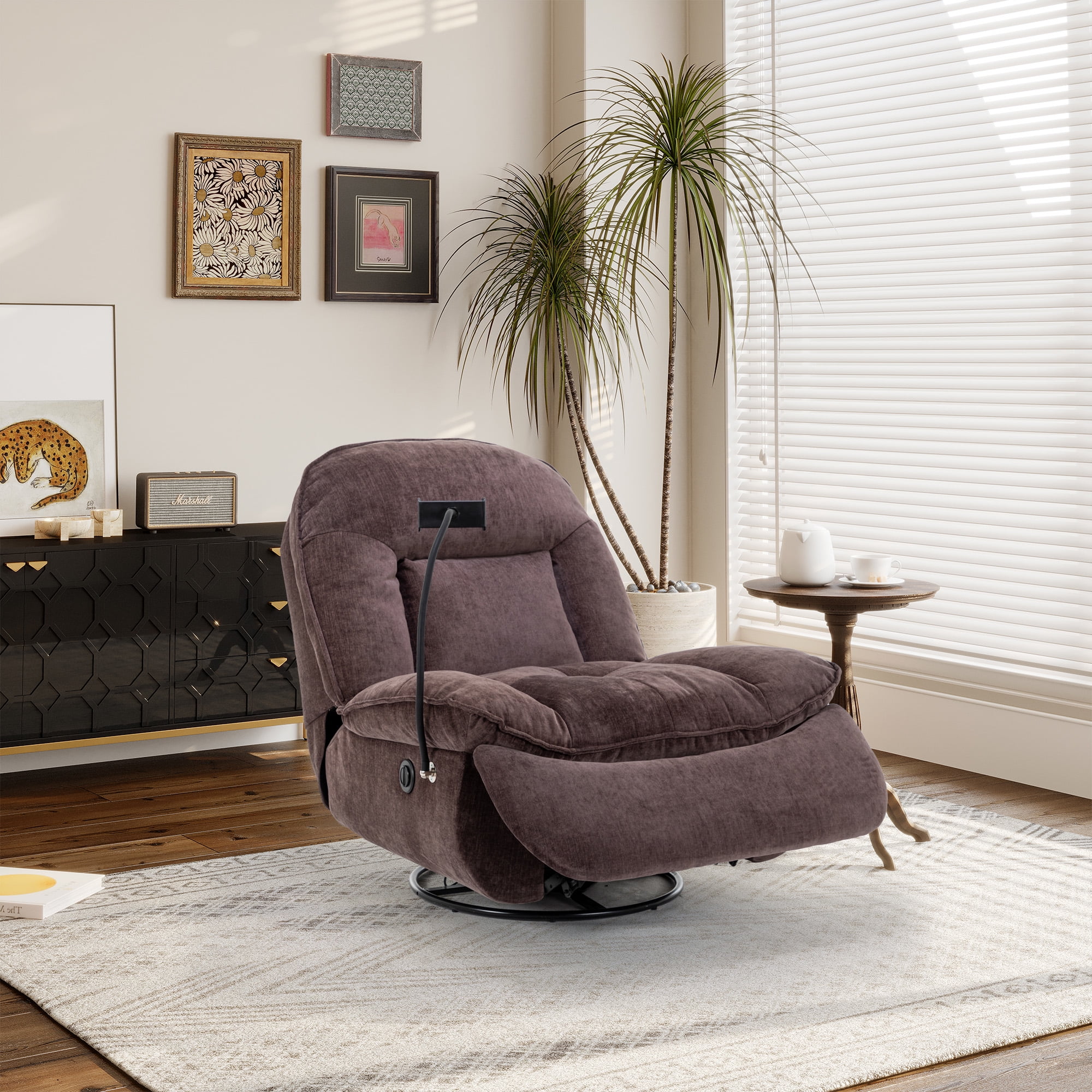 Boyel Living 360 Swivel Recliner Chair with Phone Holder Brown