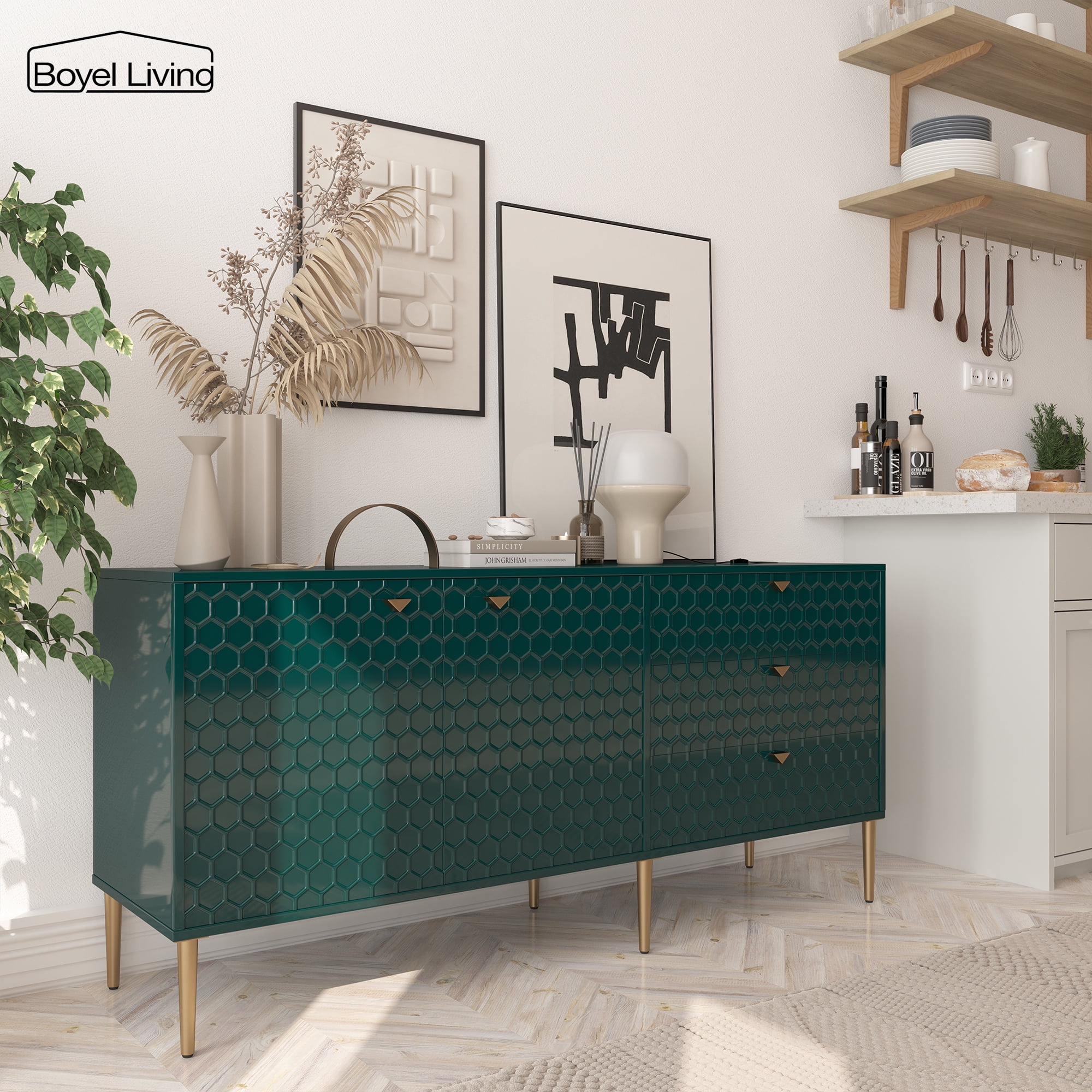 Buy 3-Drawer Green Sideboard Buffet Cabinet at Ubuy Australia