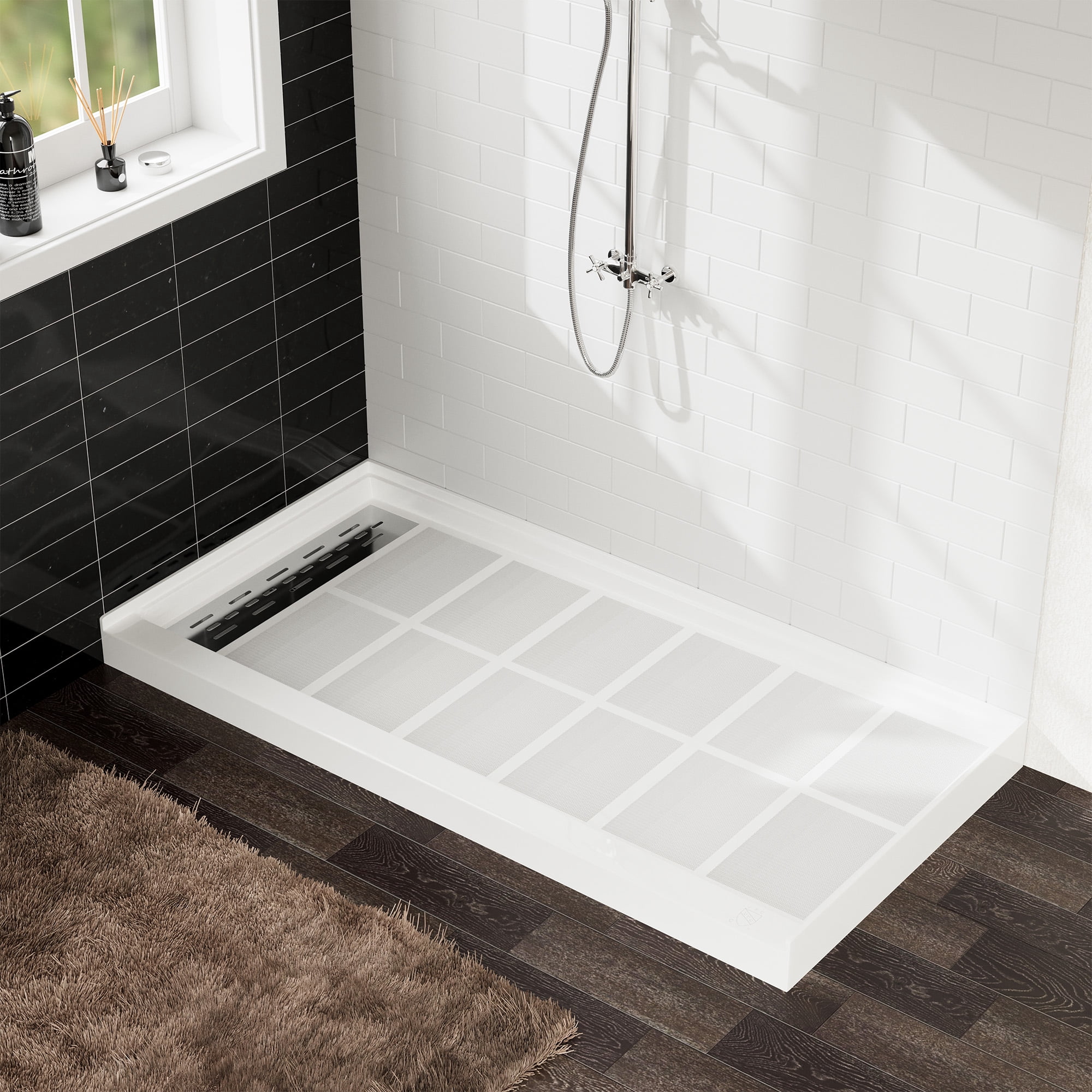 Boyel Living Solid Surface Shower Base 60" L x 30" W x 4" H, Left Drain ...