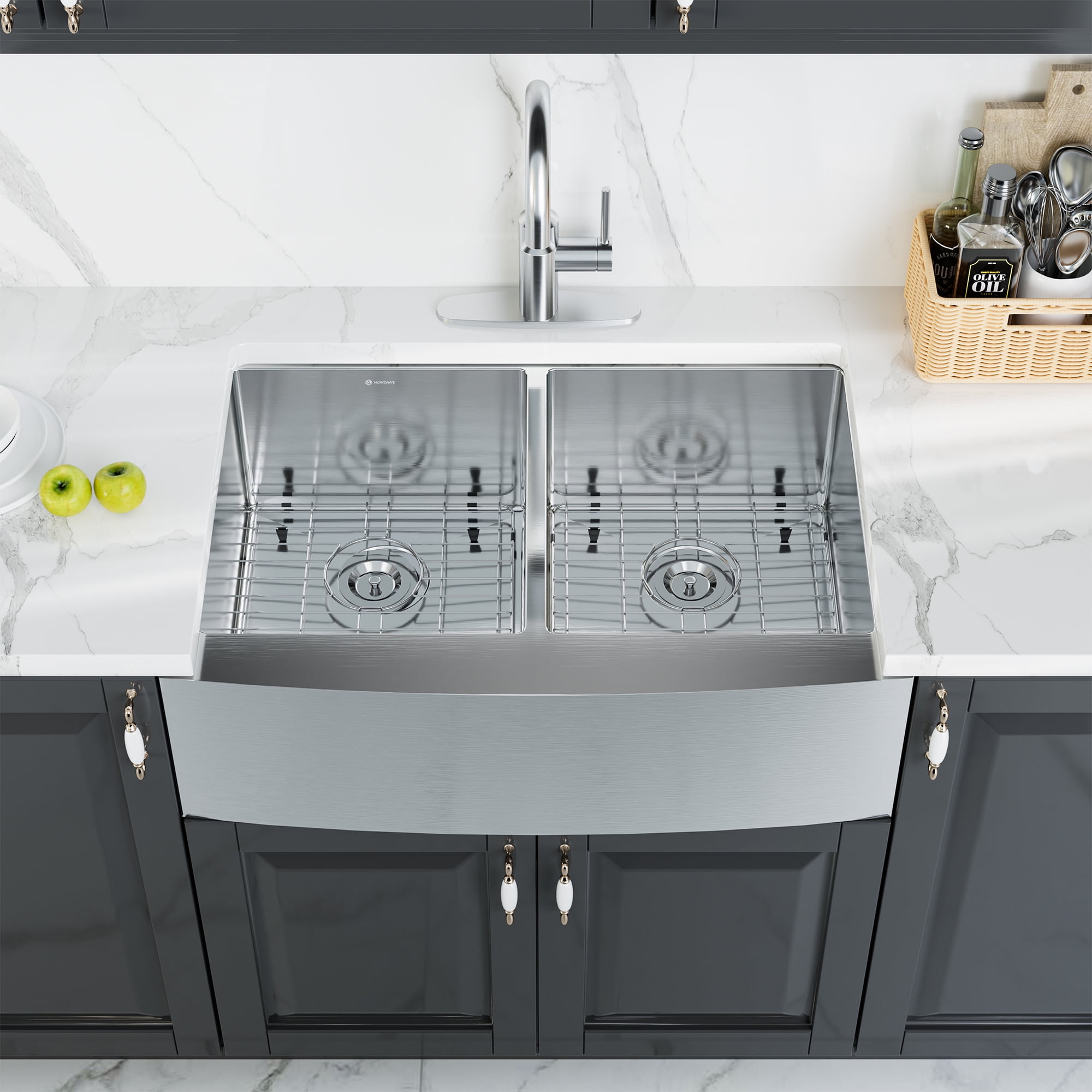 Boyel Living Stainless Steel Kitchen Sink Brushed 33" x 22",Curved Edge ...