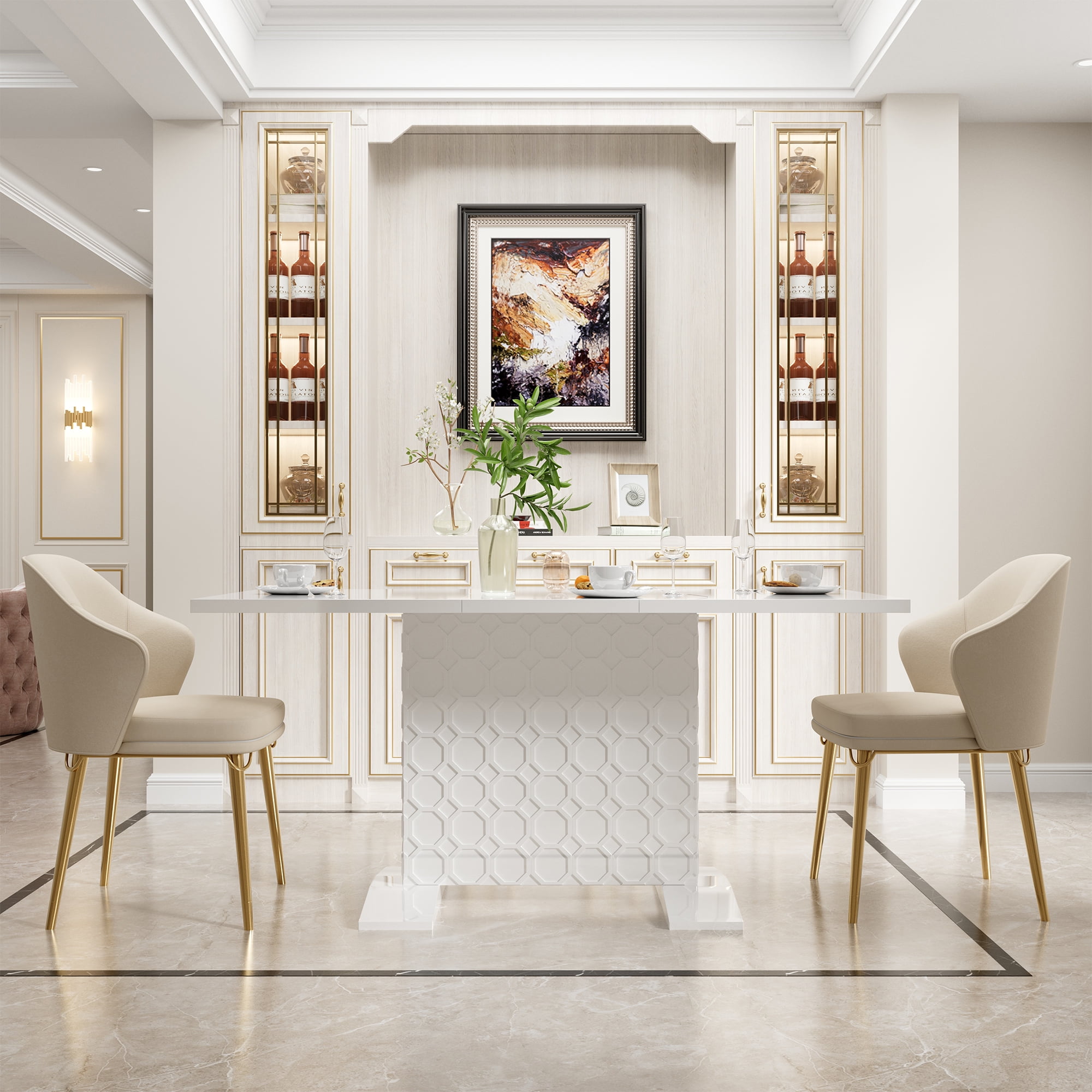 Boyel Living White Extendable Dining Table, Rectangular Table for 4-6 ...