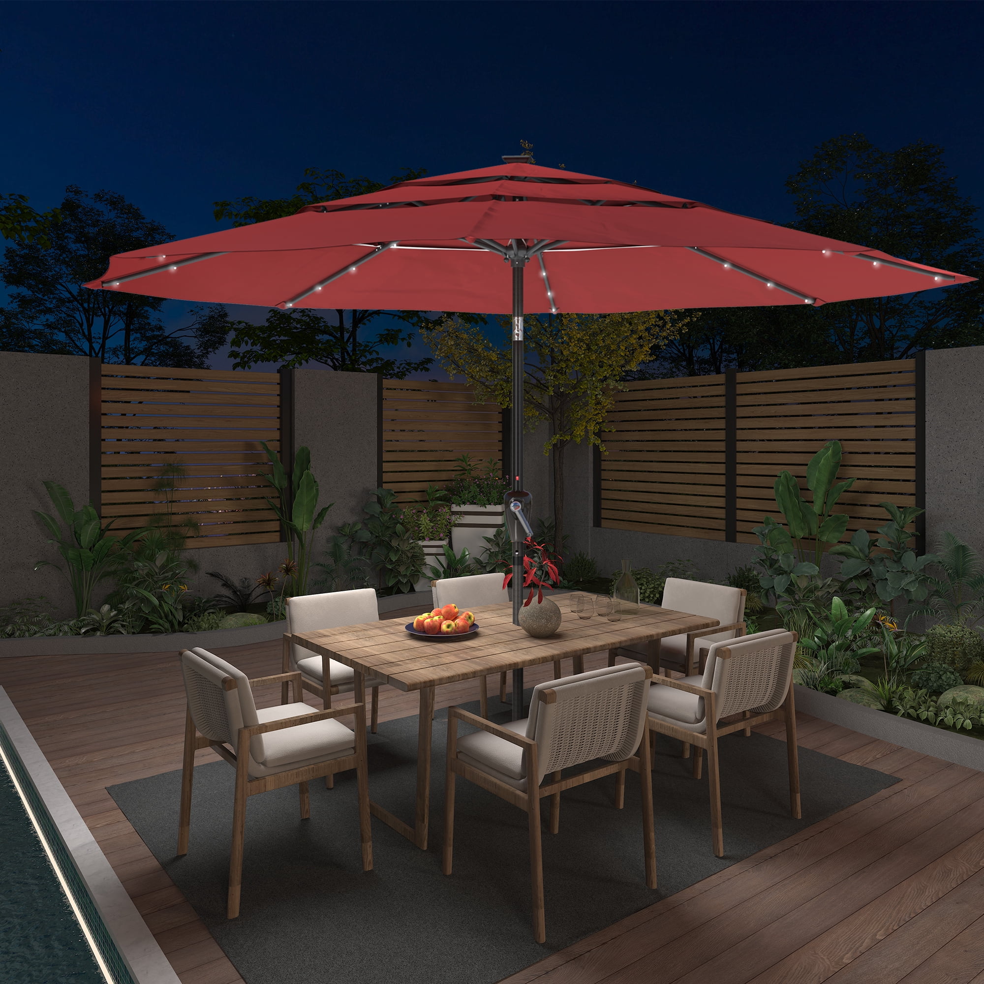Boyel living 11ft 3-Tier Patio Market Outdoor Umbrella with 32 Solar ...