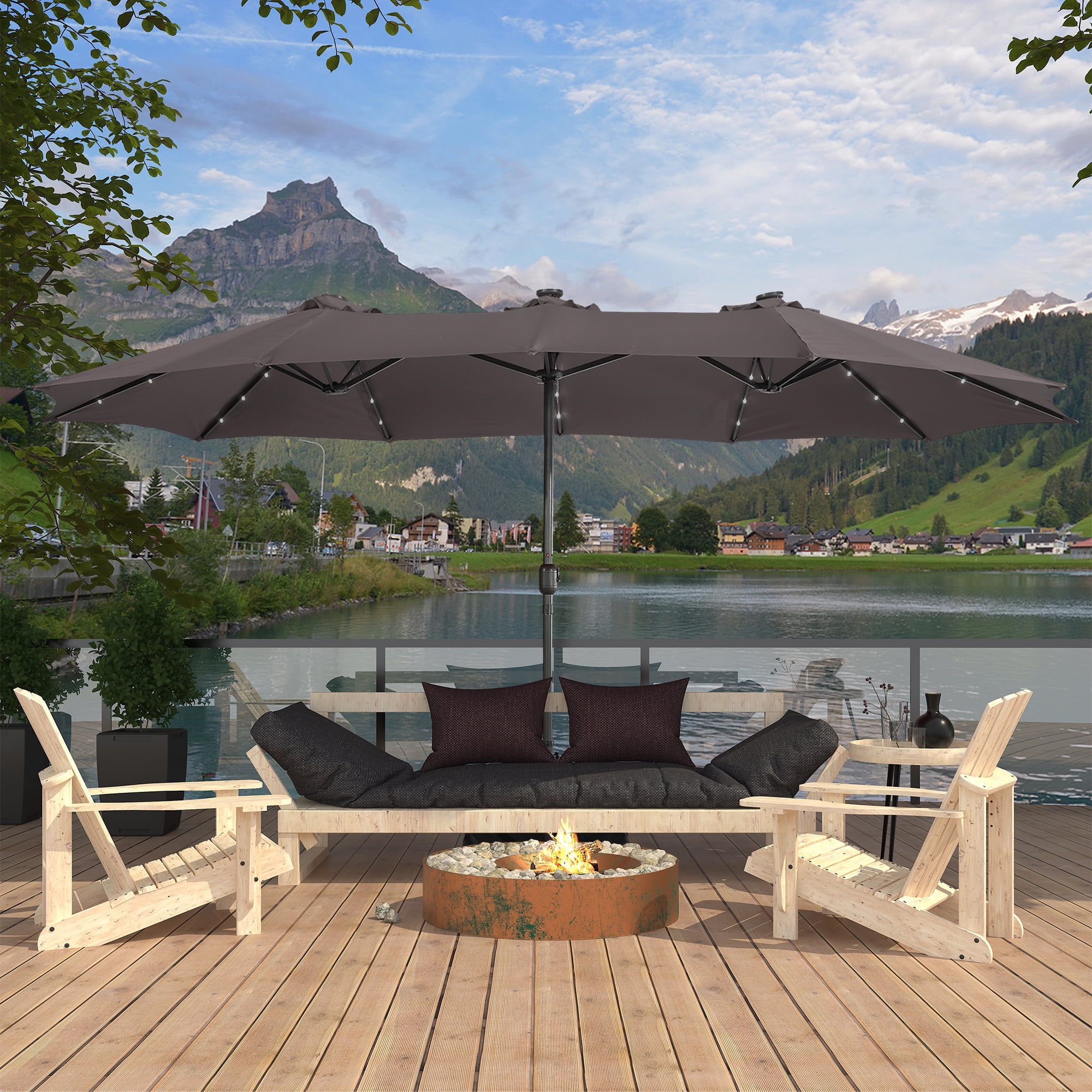 Boyel living 15ft Outdoor Solar Umbrella with 36 LED Patio Double-Sided ...