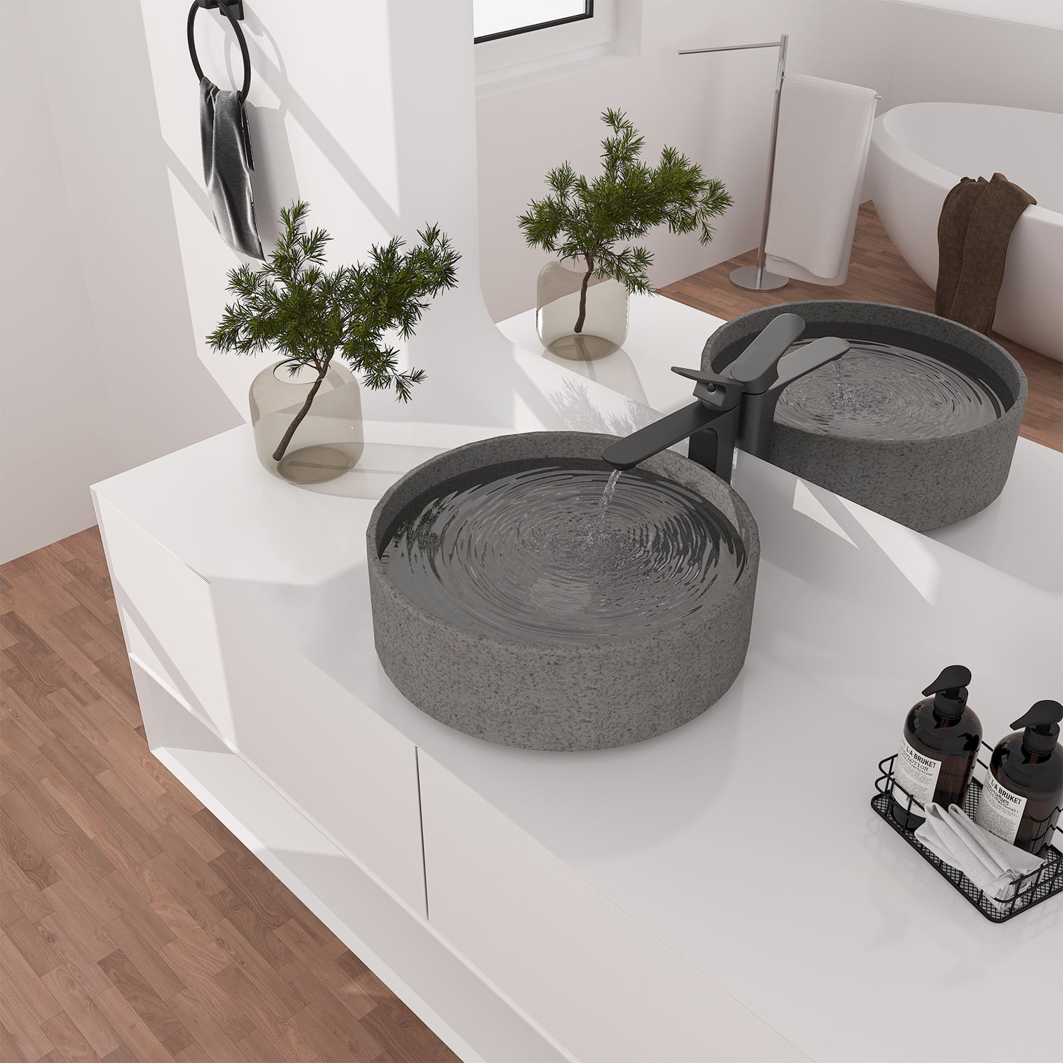 Boyel living 17" Round Stripe Design Bathroom Cement Art Basin With ...