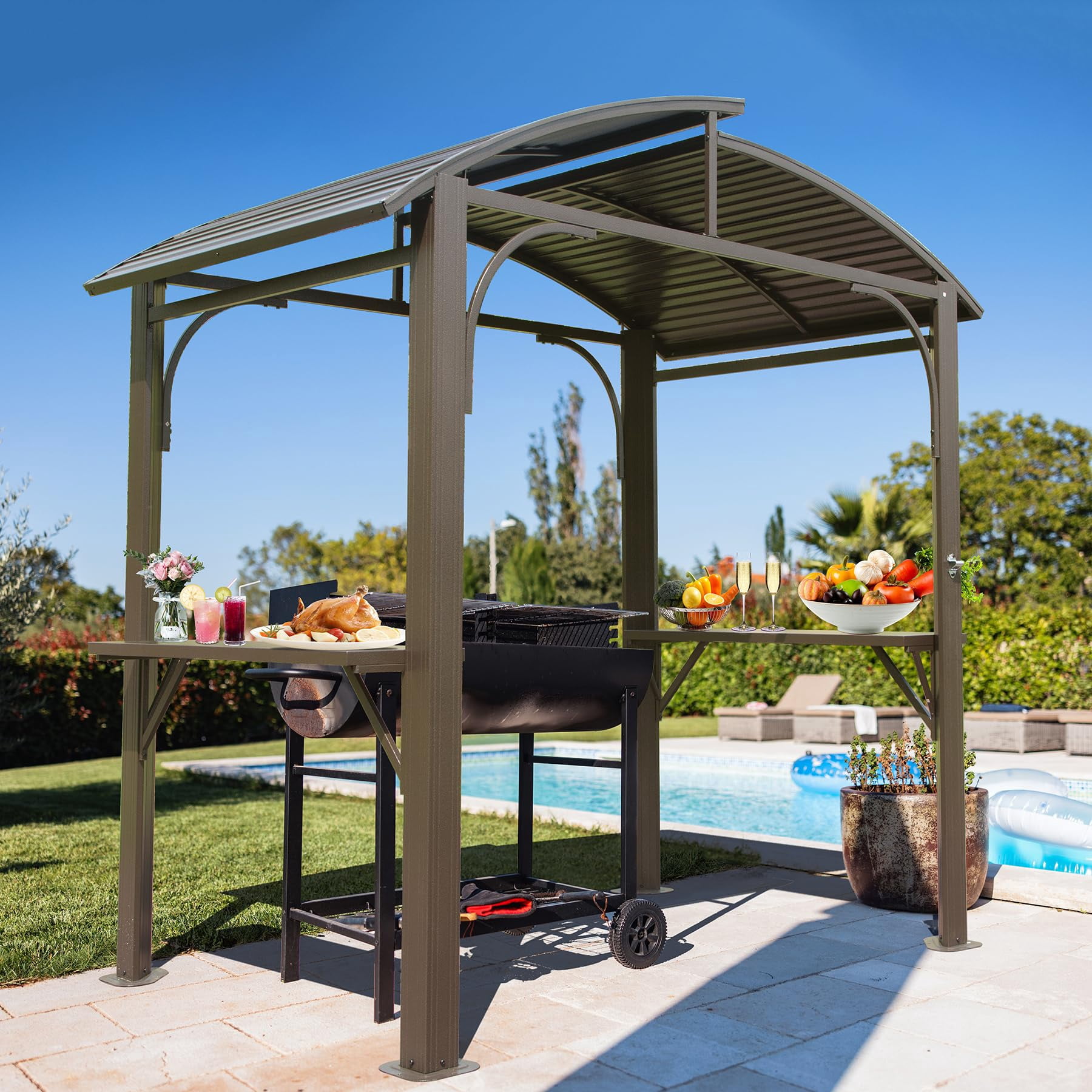 Boyel living 8x5FT Arc Roof, Grill Canopy for Outdoor Grill w/Double ...