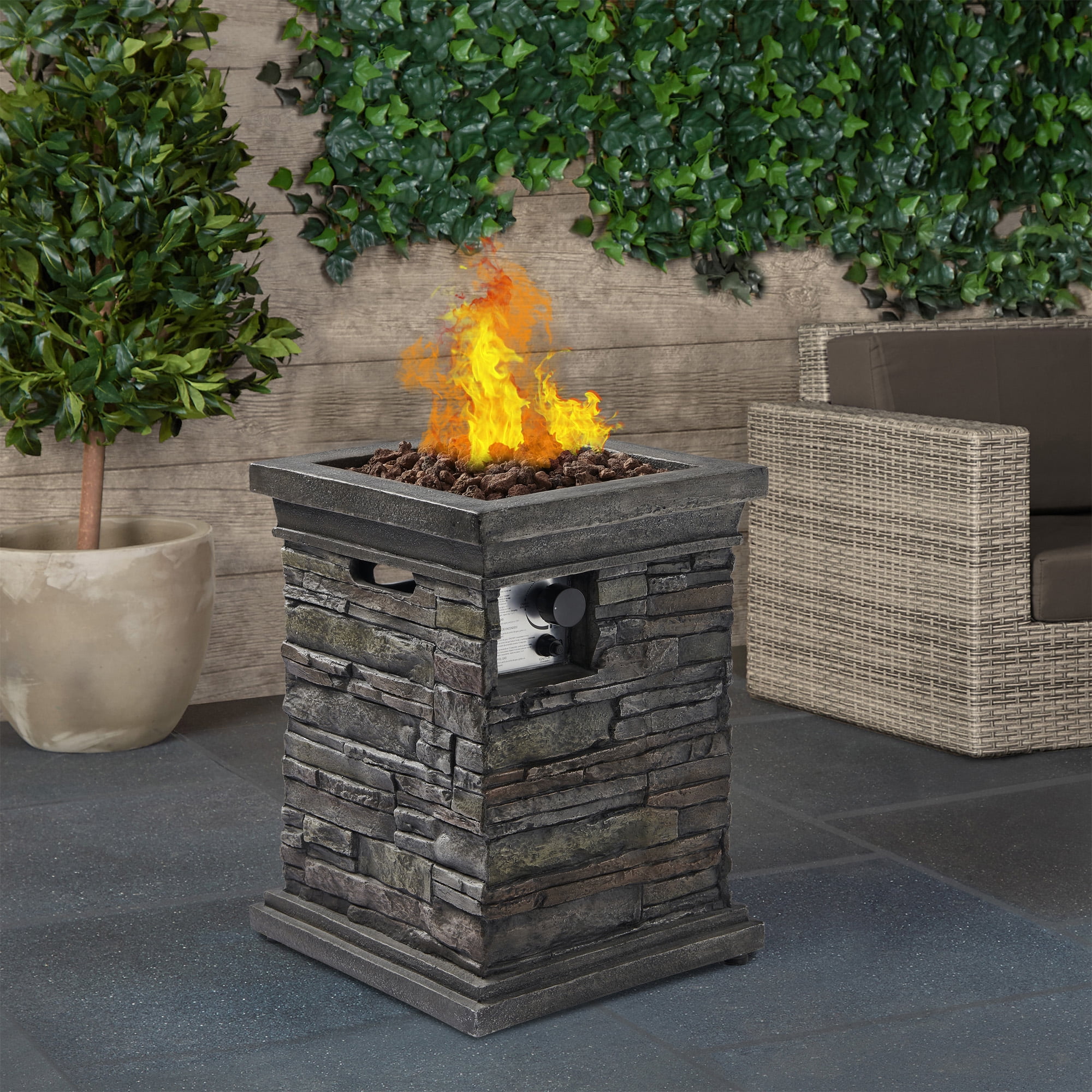 Boyel living Square Column Propane Gas Fire Pit Outdoor Garden Slate ...