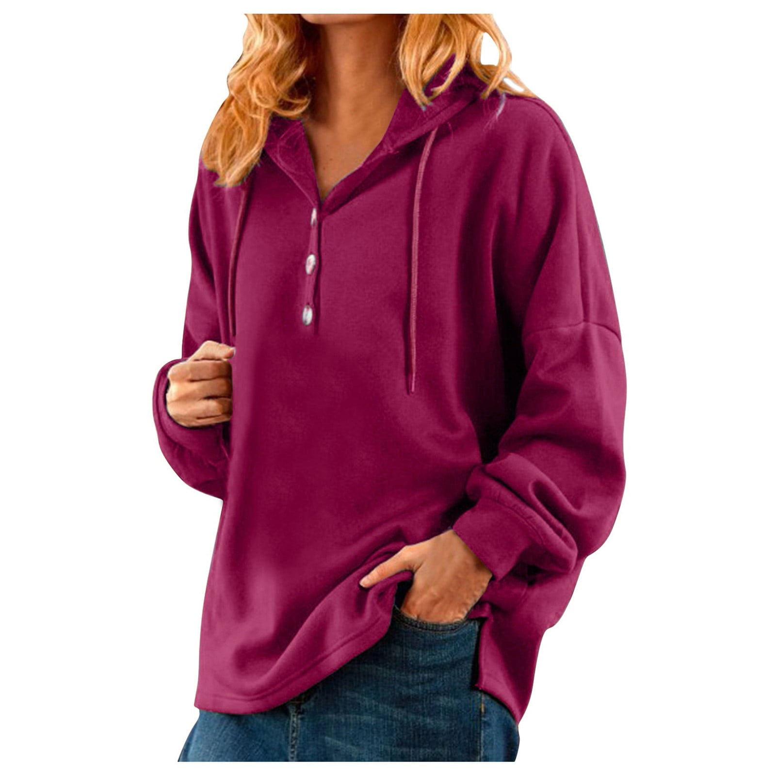 Boyfriend Blouses Fall Comfy Hooded Long Sleeve Cap Drop Shoulder with ...