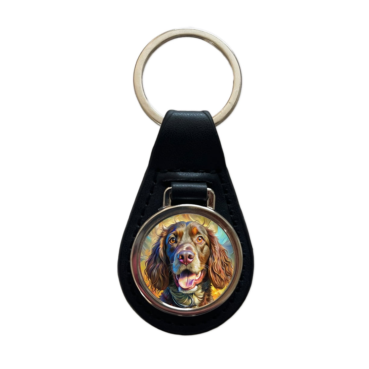 Boykin Spaniel Dog Expressionism Art Metal Black Leather Keychain ...