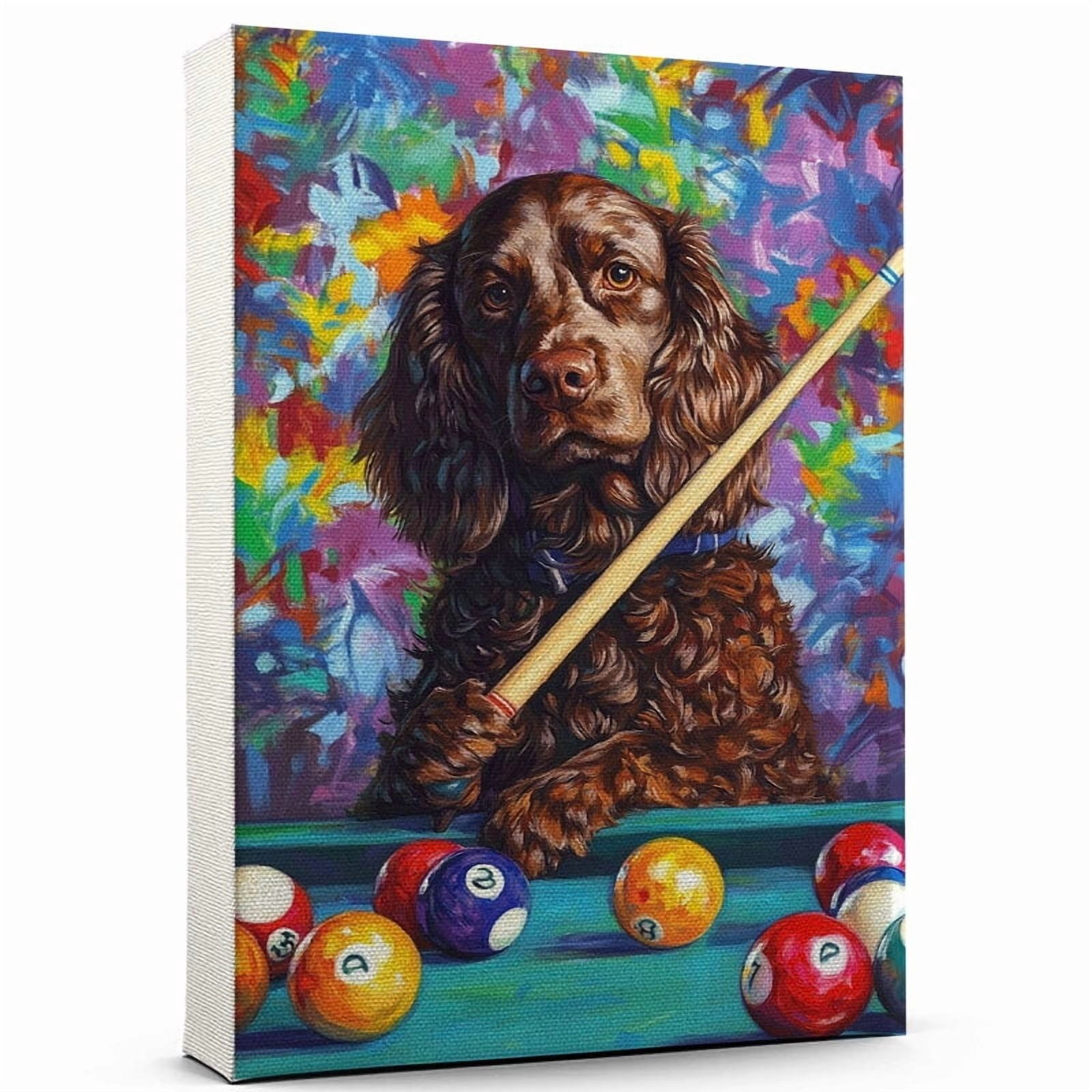Boykin Spaniel Dog Playing Billiards Stretched Canvas Size 8x12 ...