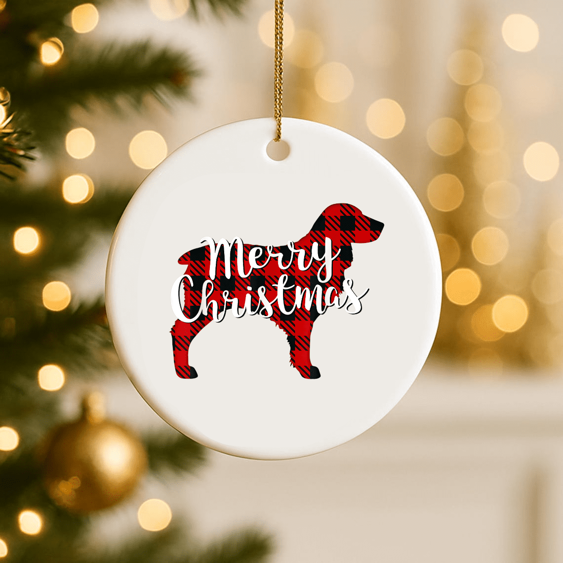 Boykin Spaniel Noel Dog Mom Dad Pet Plaid Gift Ornament 2D FLAT Ceramic ...