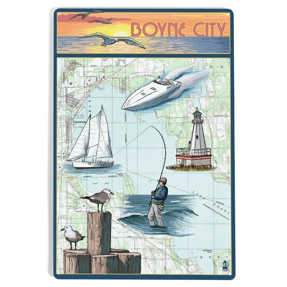 Boyne City, Michigan, Map and Icons (12x18 Aluminum Art, Indoor Outdoor ...