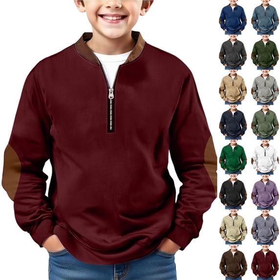 Boys 1/4 Zip Pullover No Hood Sweatshirt Long Sleeve Color Blocking ...
