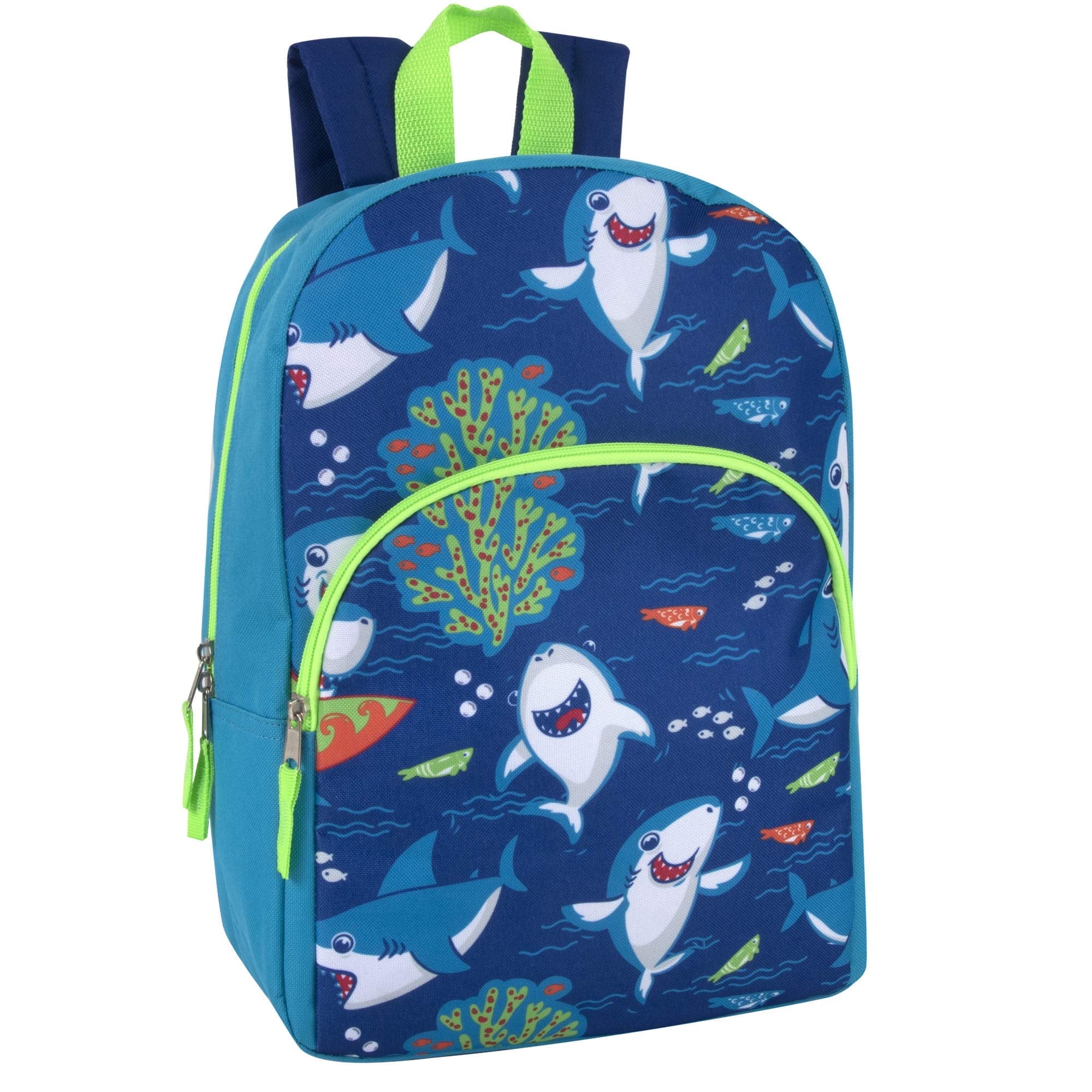 "Boys Big 15""L Shark Kids Backpack, Playful Print with Padded Straps ...