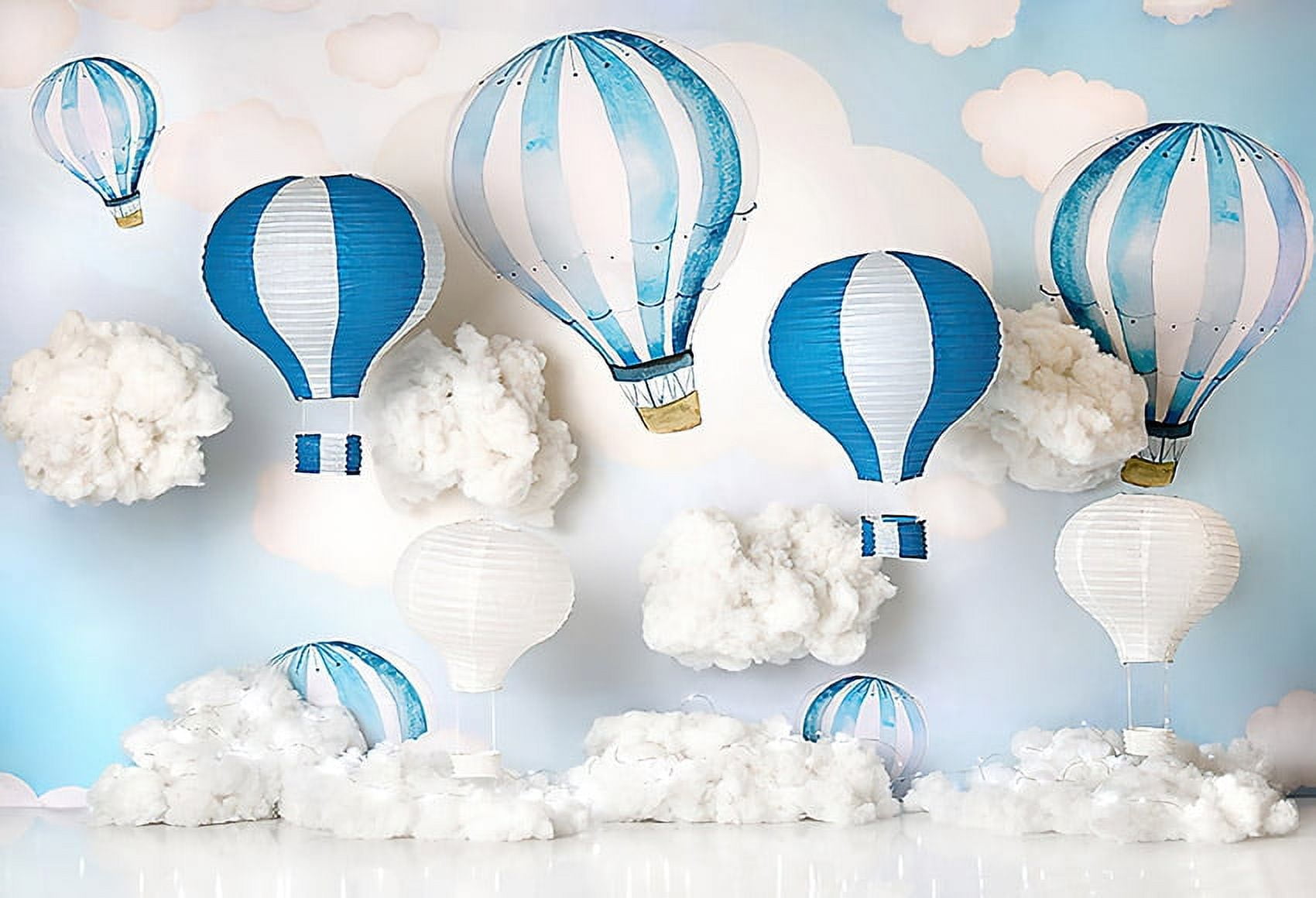 Boys 1st Birthday Party Blue Sky Clouds Hot Air Balloons Cake Smash r ...