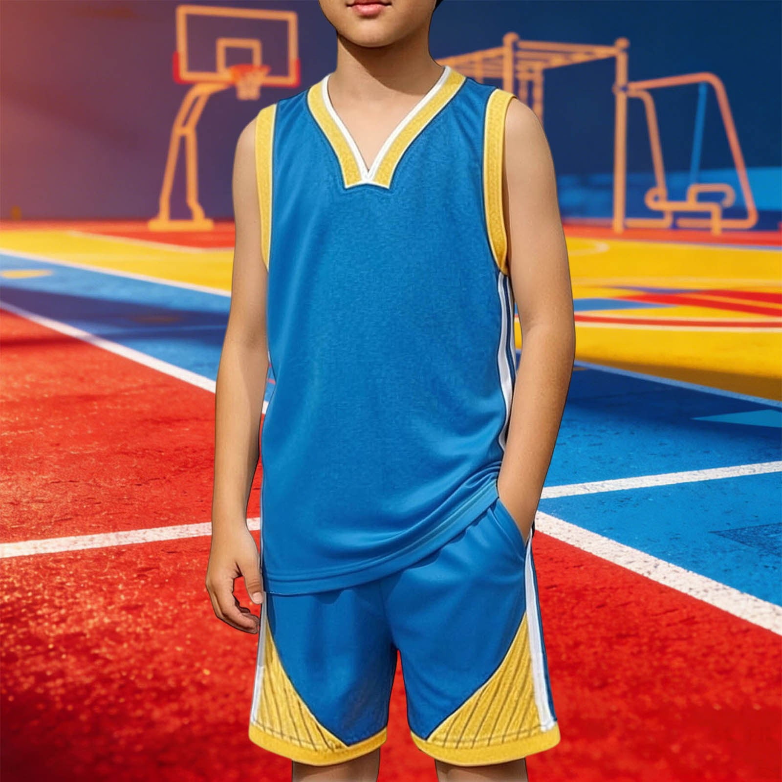 Boys 2 Piece Basketball Outfit Athletic V Neck Sleeveless Mesh Tank Top ...