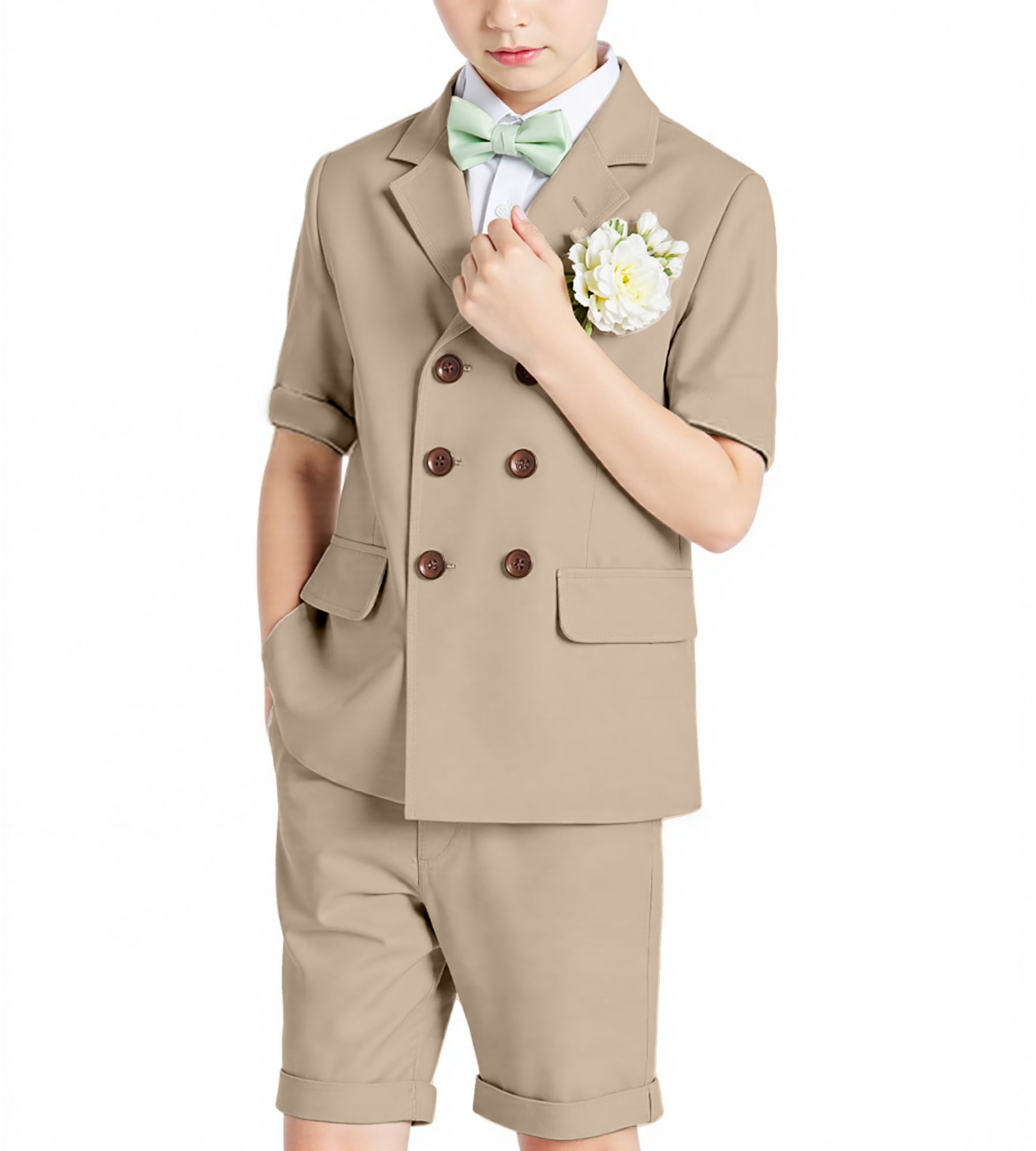 Boys 2-Piece Double Breasted Suit Set: Blazer & Shorts for Wedding Prom ...
