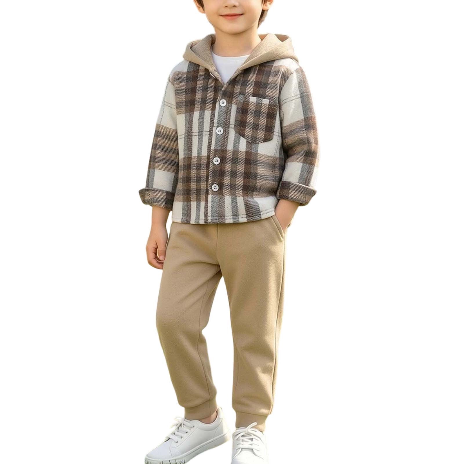 Boys 2 Piece Fall Outfits Kids Button Down Long Sleeve Hooded Jackets ...