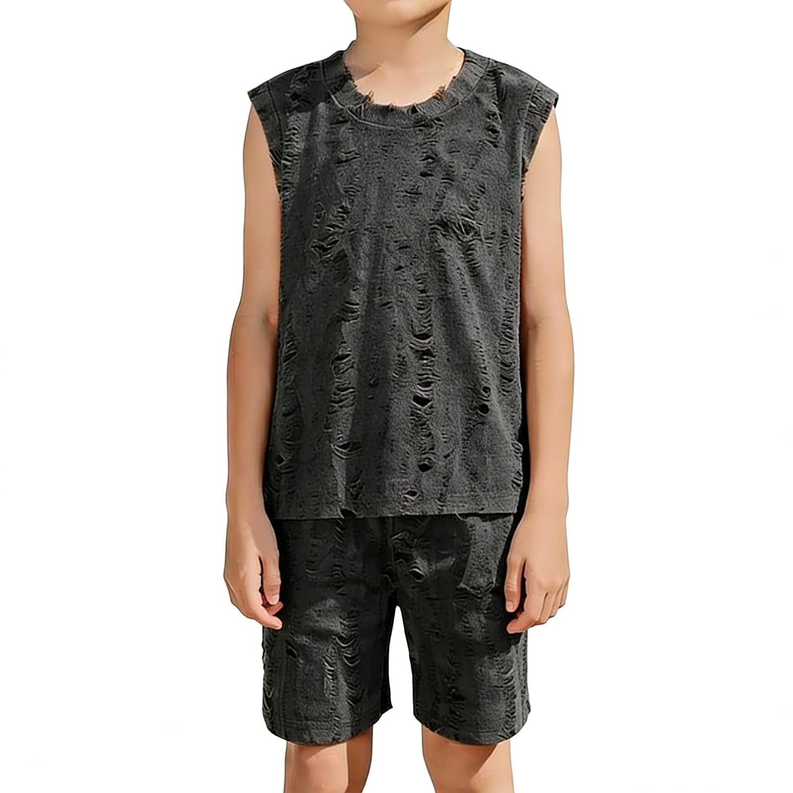 Boys 2 Piece Outfits Ripped Distressed Sleeveless Tank Tops Shorts Set ...