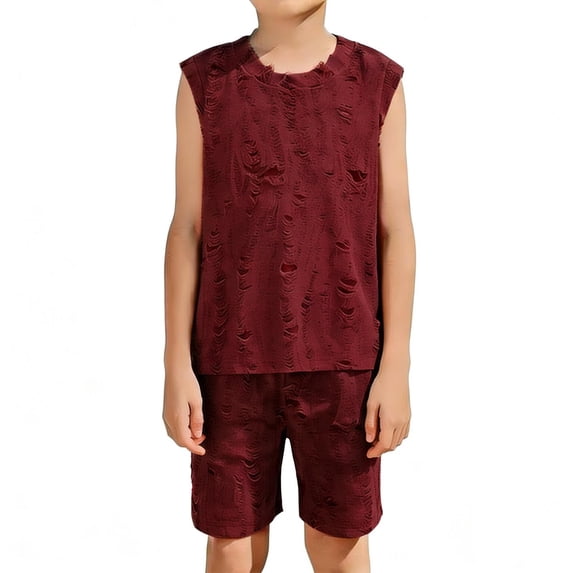 Boys 2 Piece Outfits Ripped Distressed Sleeveless Tank Tops Shorts Set ...