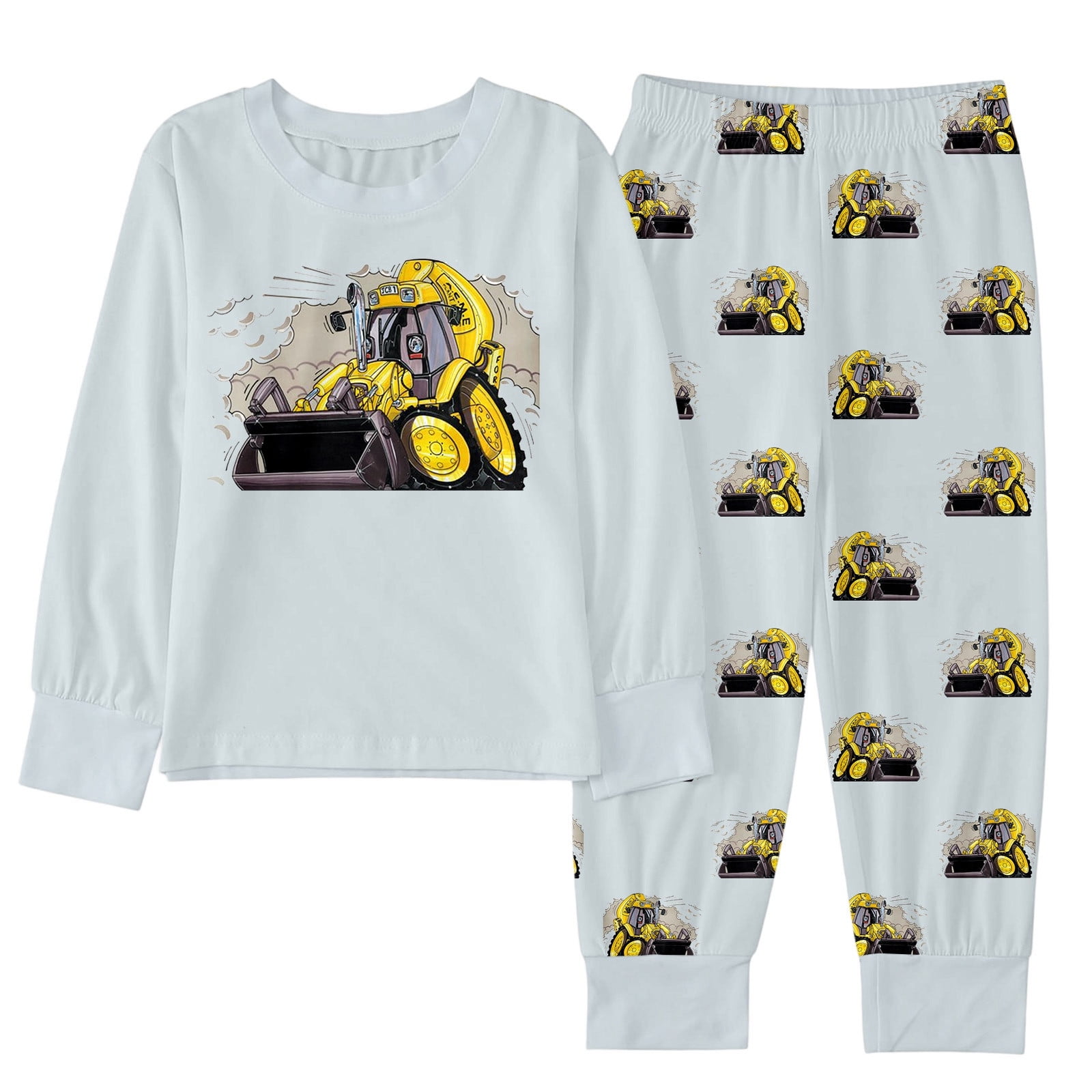 Boys 2 Piece Pajamas for Toddler Set Excavator Trucks Cartoon Print ...