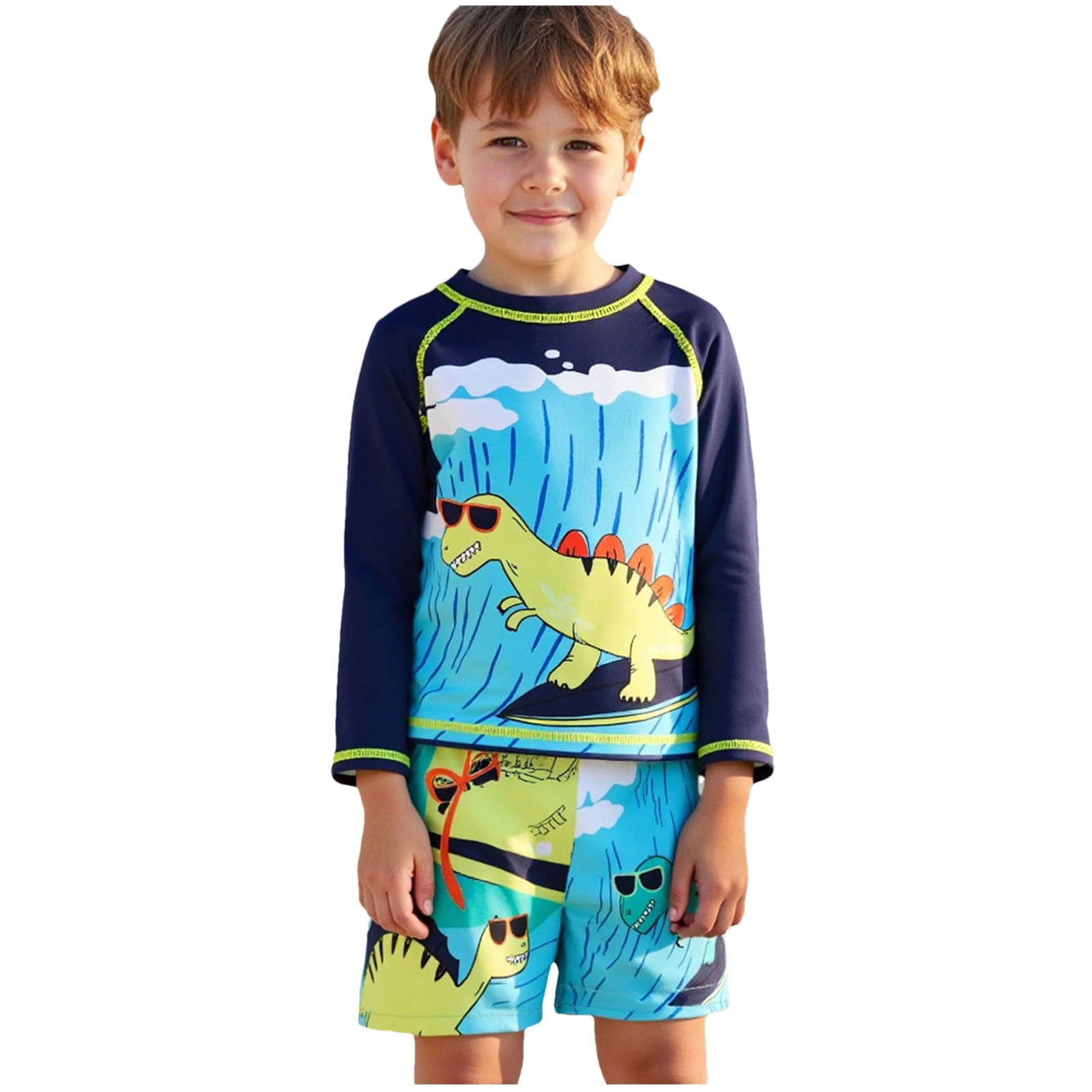 Boys 2 Piece Rash Guard Swimsuits Kids Long Sleeve Swimwear Sets Quick ...
