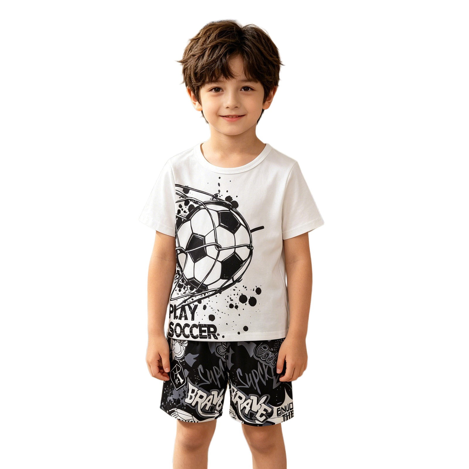 Boys' 2-Piece Soccer Sportswear Set - Short Sleeve Graphic T-Shirt ...