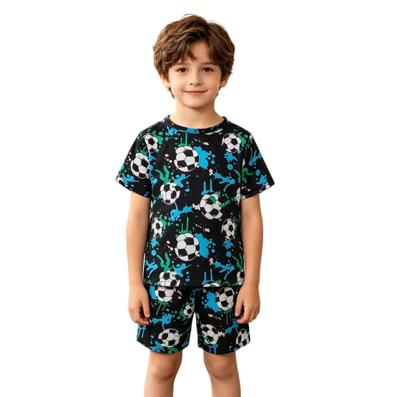 Boys' 2-Piece Soccer Sportswear Set - Short Sleeve Graphic T-Shirt ...