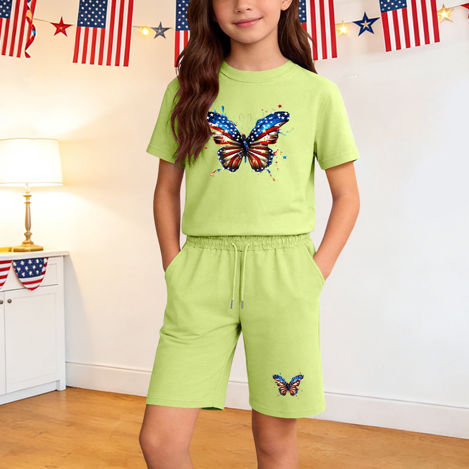 Boys 2 Piece Suit Watercolor Splatter USA Flag Butterfly Print Tops And ...