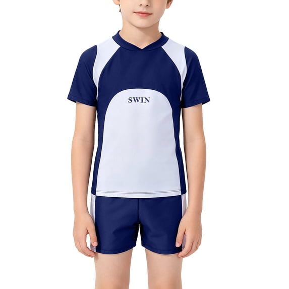 Boys 2 Piece Swimsuit Set Short Sleeve Rash Guard and Swim Trunks UPF ...