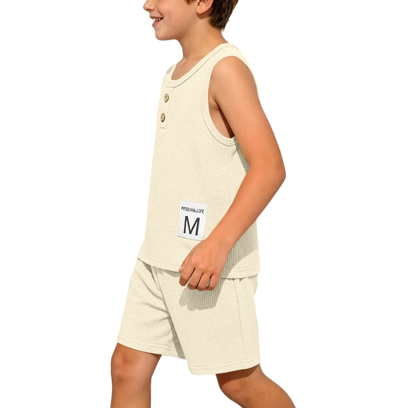 Boys 2-Piece Waffle Knit Tank Top & Shorts Set, Sleeveless Henley ...